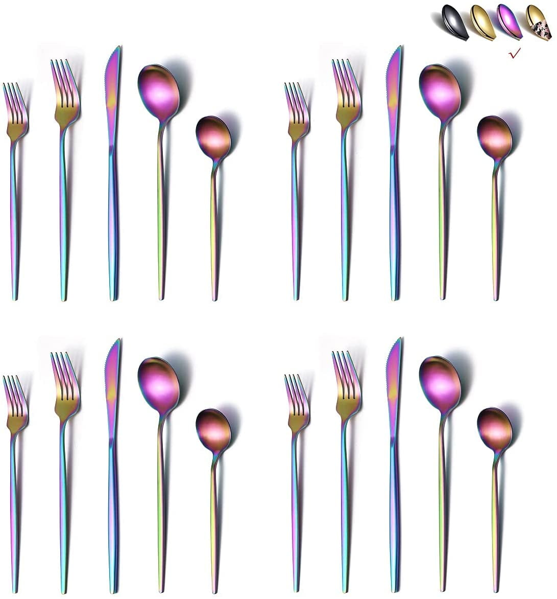 Just Houseware Silverware Sets 40 Pieces, Stainless Steel Colorful ...