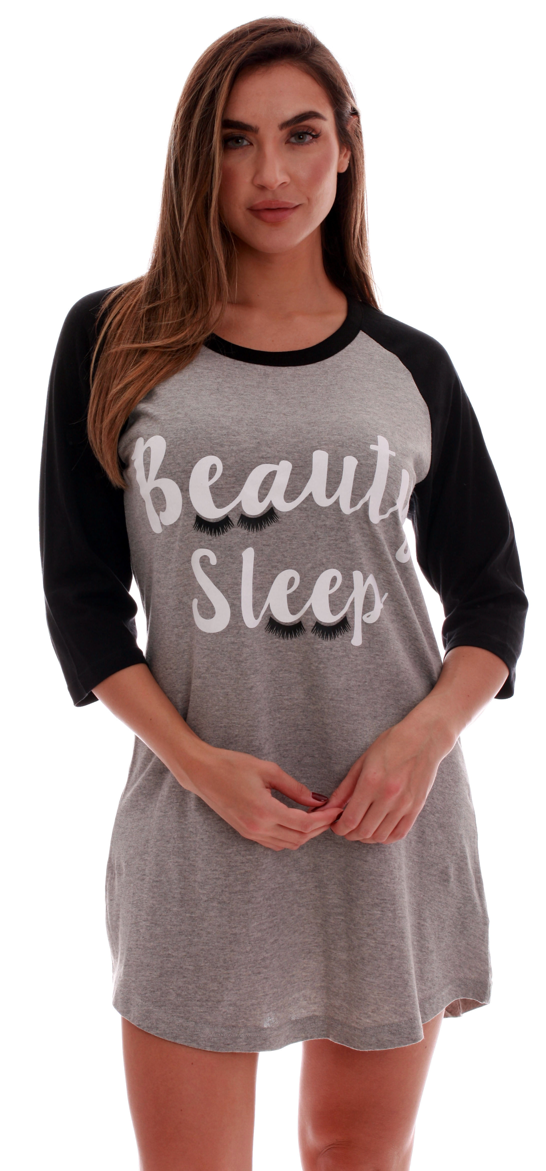 Just Love Women's 100% Cotton Sleep Dress with Baseball Sleeves Grey X ...