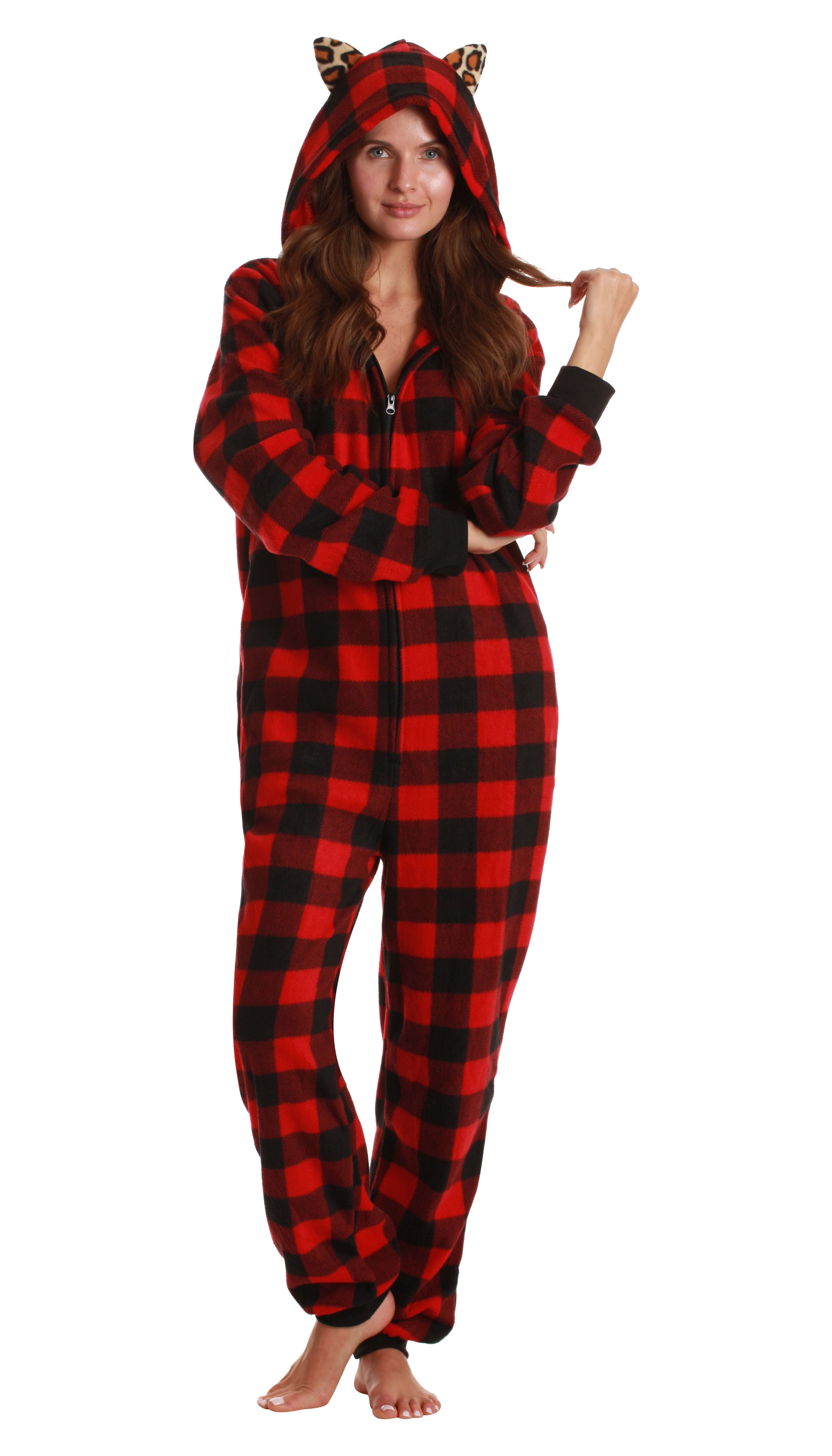Just Love Adult Onesie with Animal Prints Pajamas X-Small Buffalo Plaid ...