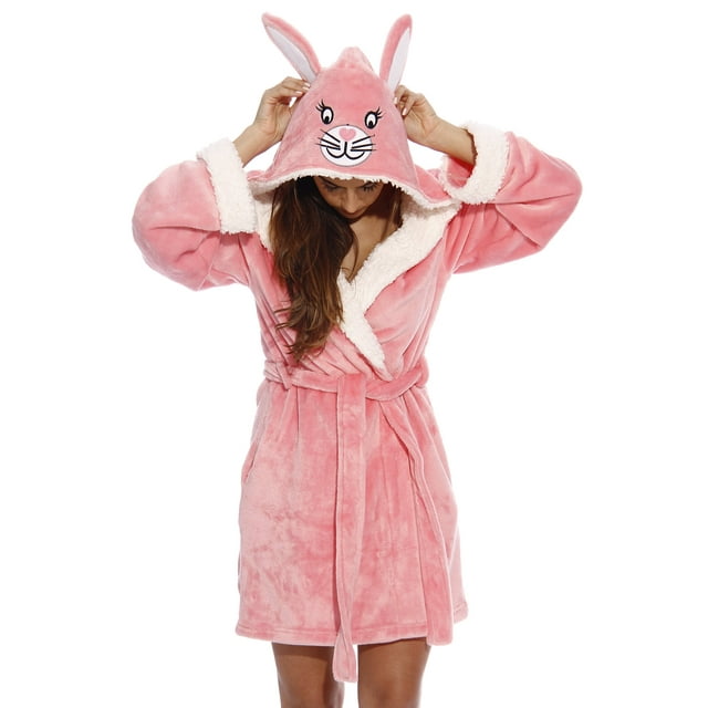 Just Love Critter Robe Sherpa Trim Velour Robes for Women (Bunny ...