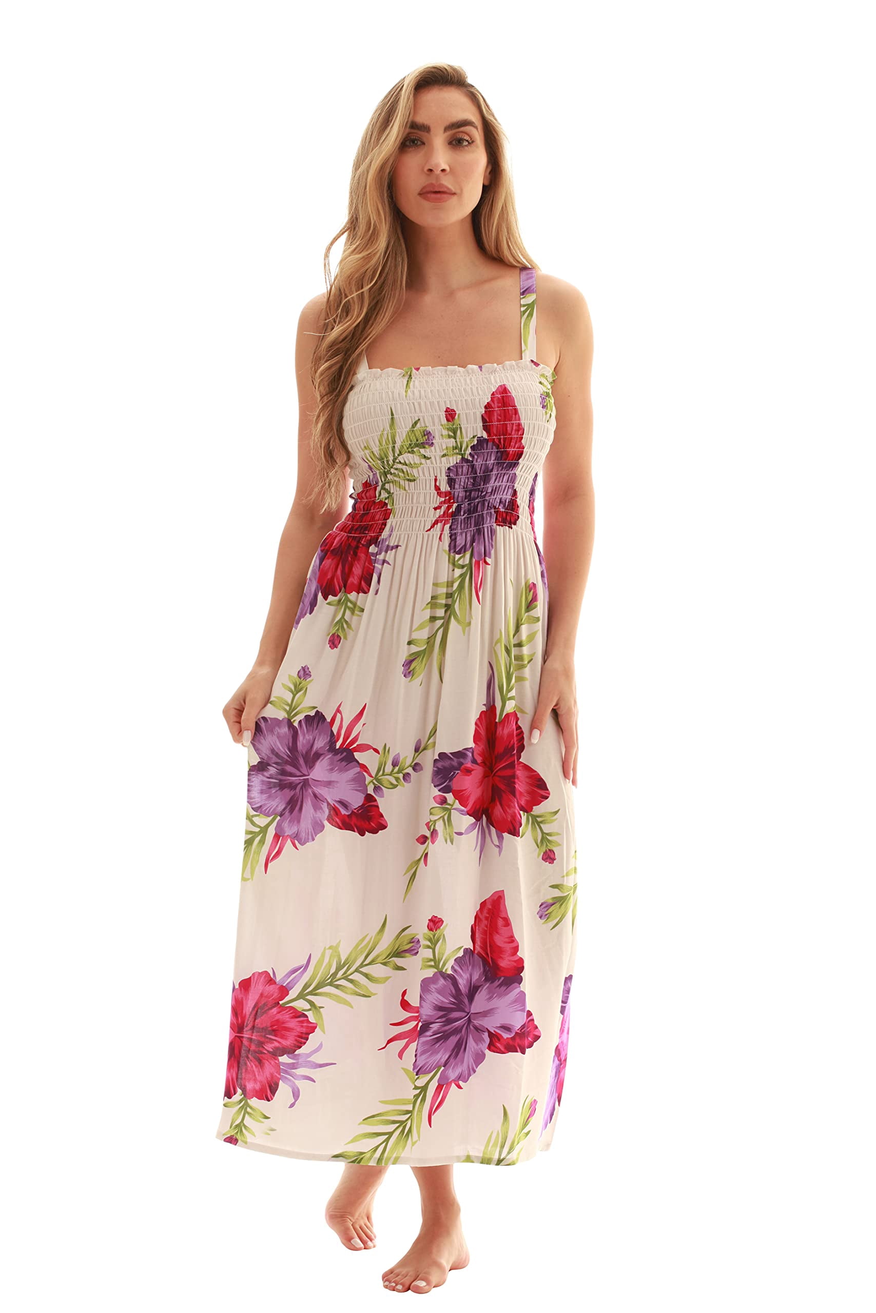 Just Love Floral Print Tube Sundress, Swimwear Cover Up, White with ...