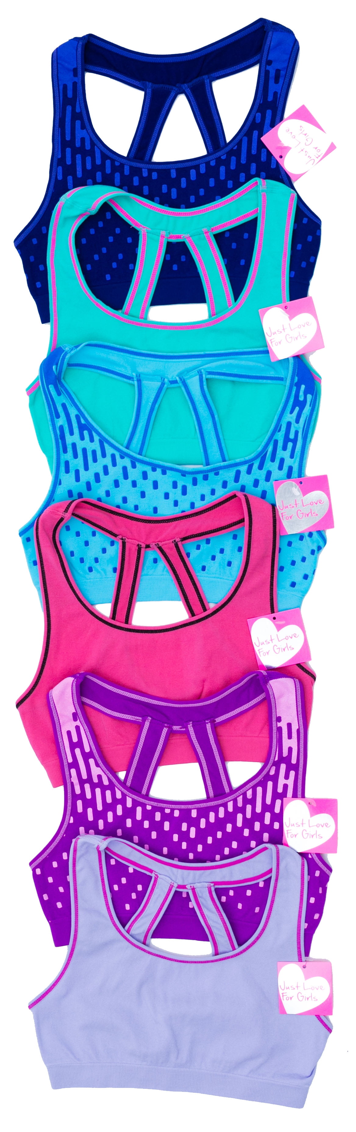 Just Love Girls Padded Seamless Sports Bras, Adjustable Straps, 6 Pack ...