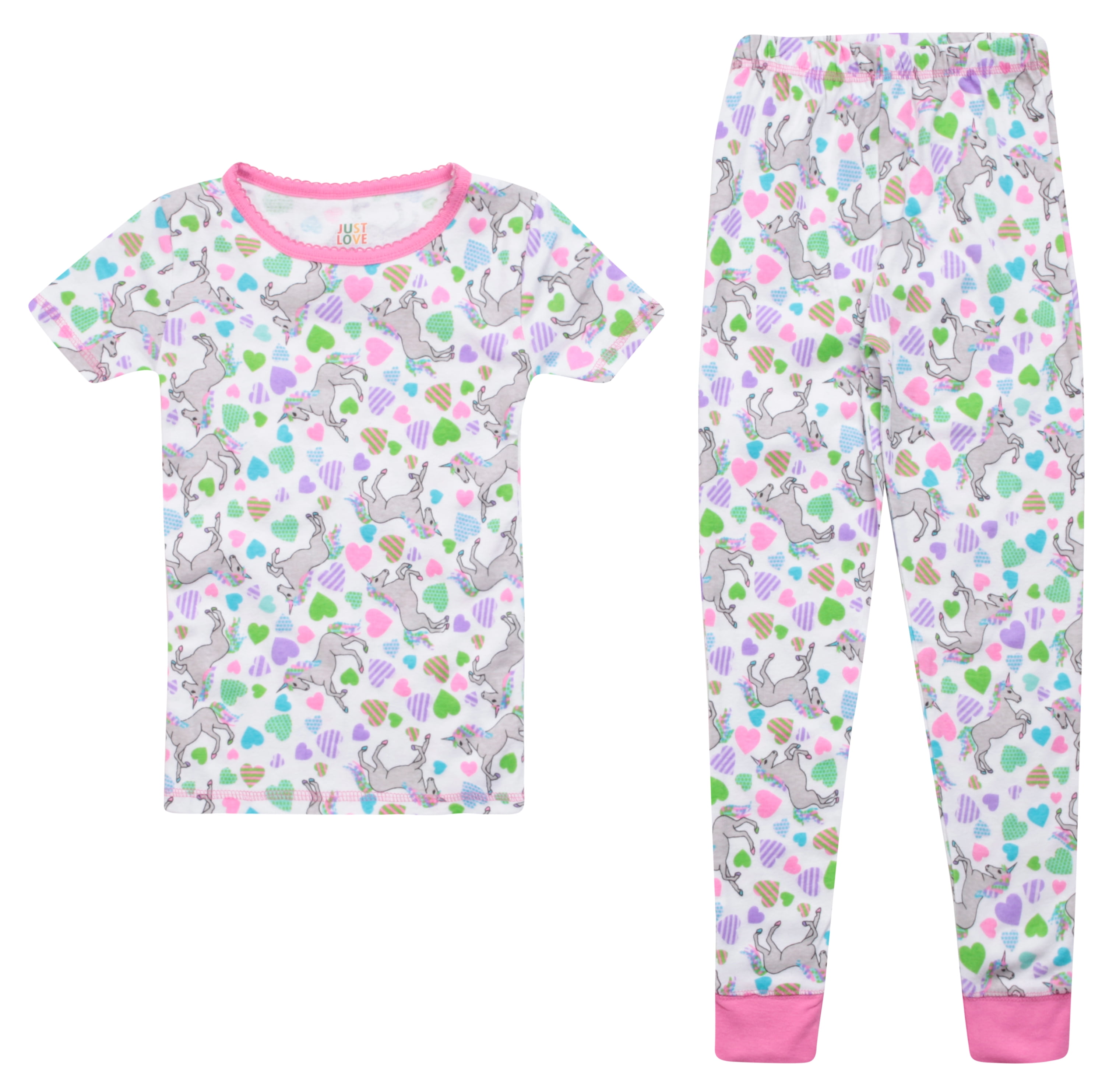 Just Love Sleep Young Little Jammies - Girls Cotton Pajama Set, Unicorn Hearts Design, Size 14 ...