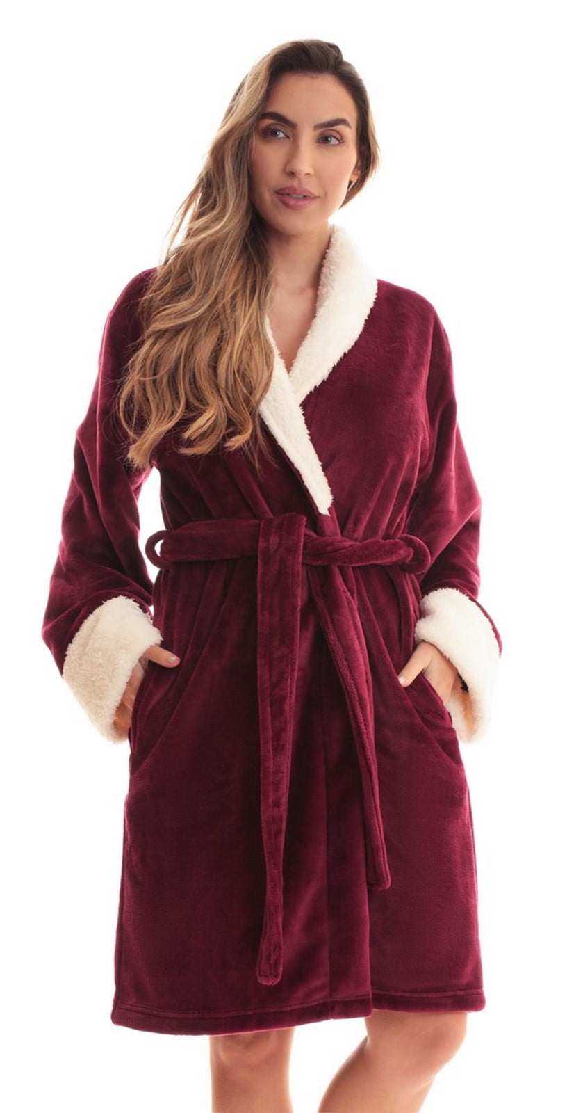 Just Love Solid Kimono Robes for Women (Wine Sherpa, 1X) - Walmart.com