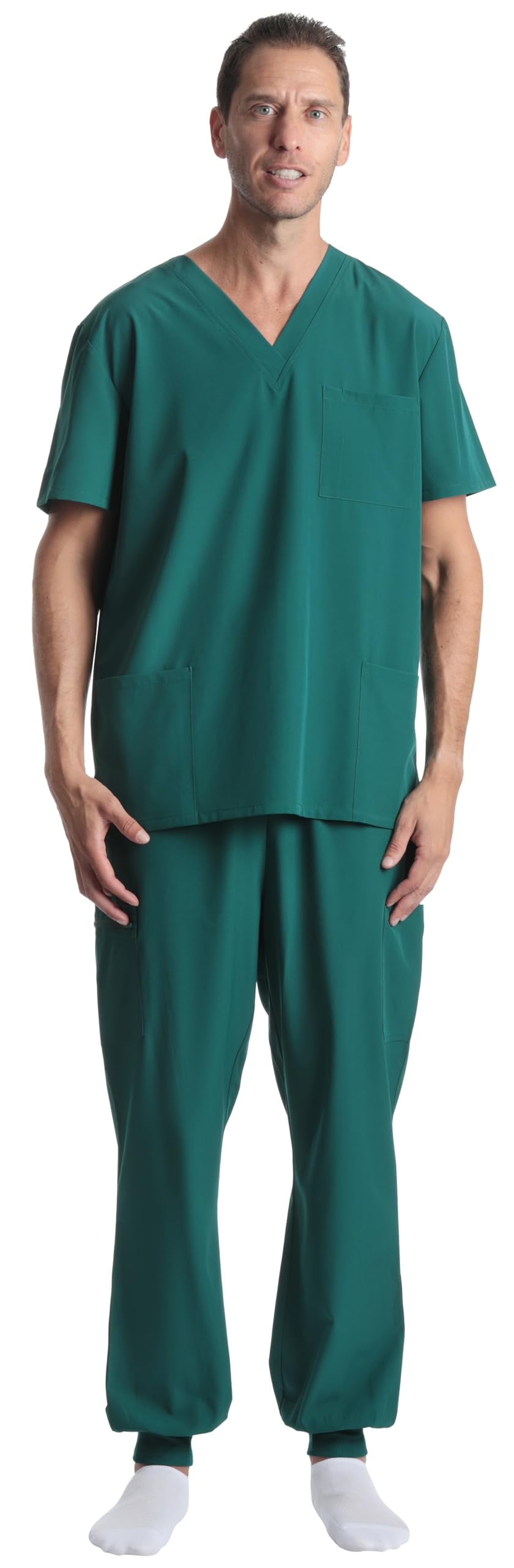 Just Love Men's 2-Piece V-Neck Medical Scrub Set (Hunter Wrinkle Free ...
