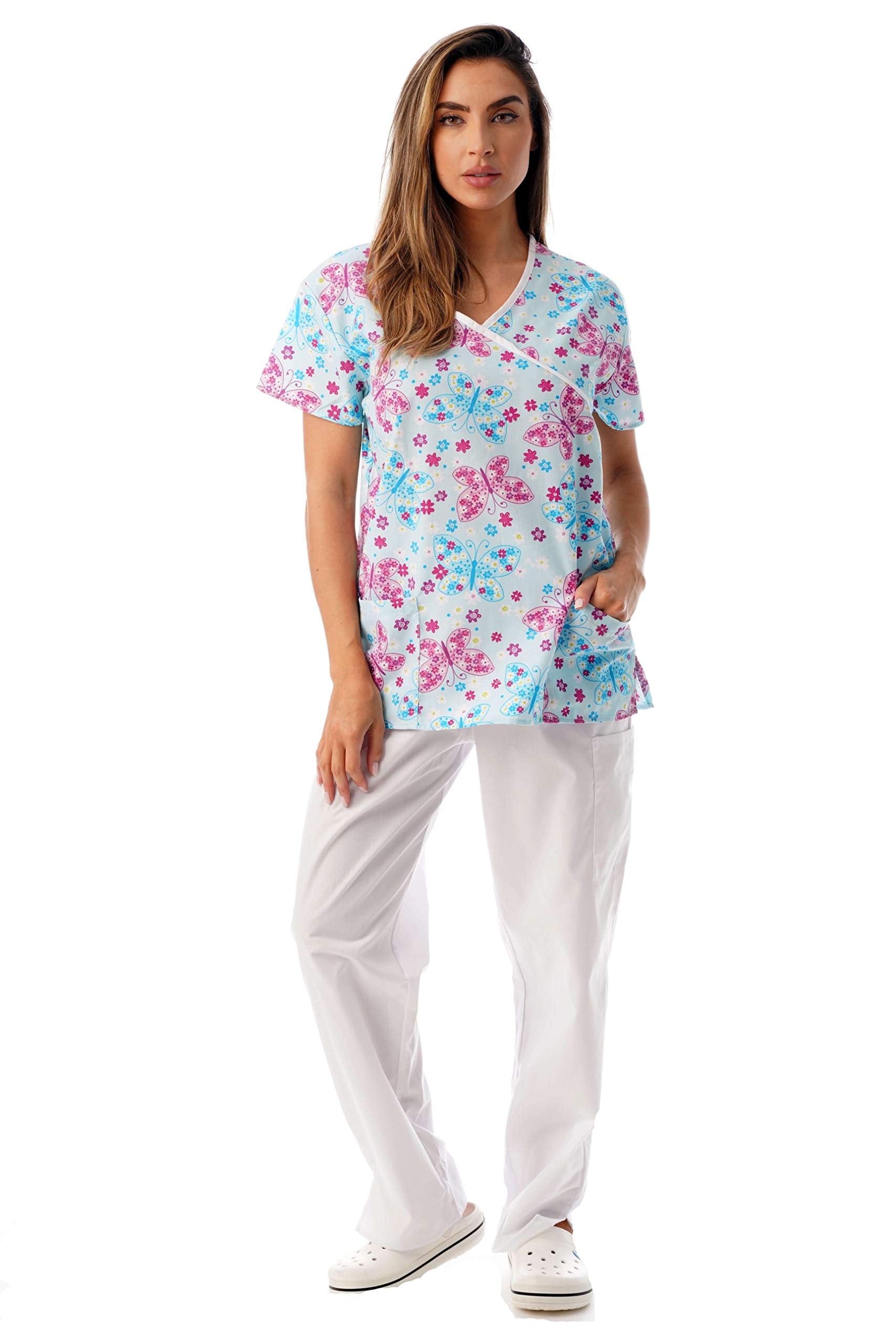 Just Love Nursing Scrubs Set for Women Print Scrubs (Blue Butterfly ...