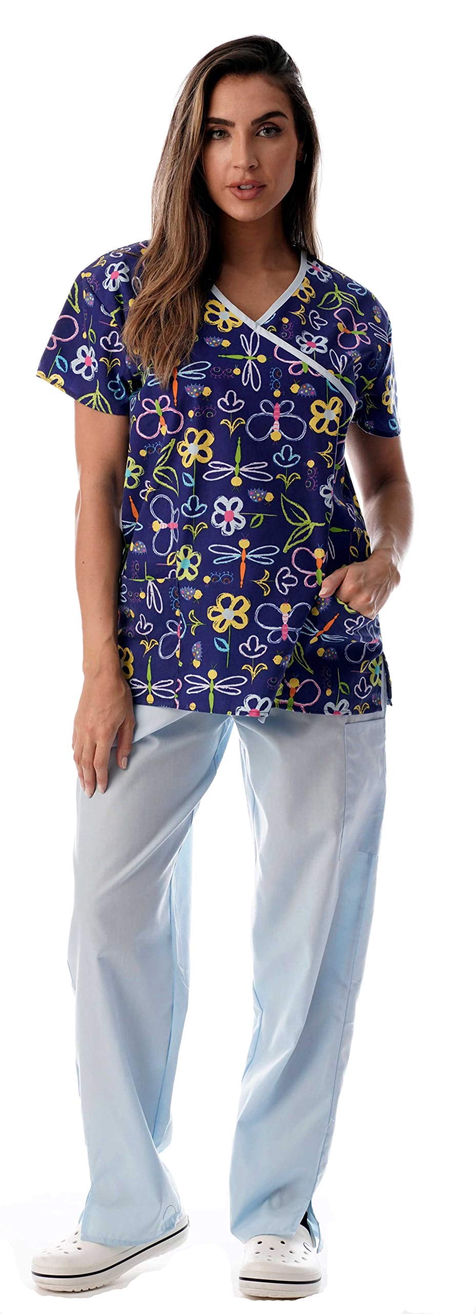 Just Love Nursing Scrubs Set for Women Print Scrubs (Blue Multi Colored ...