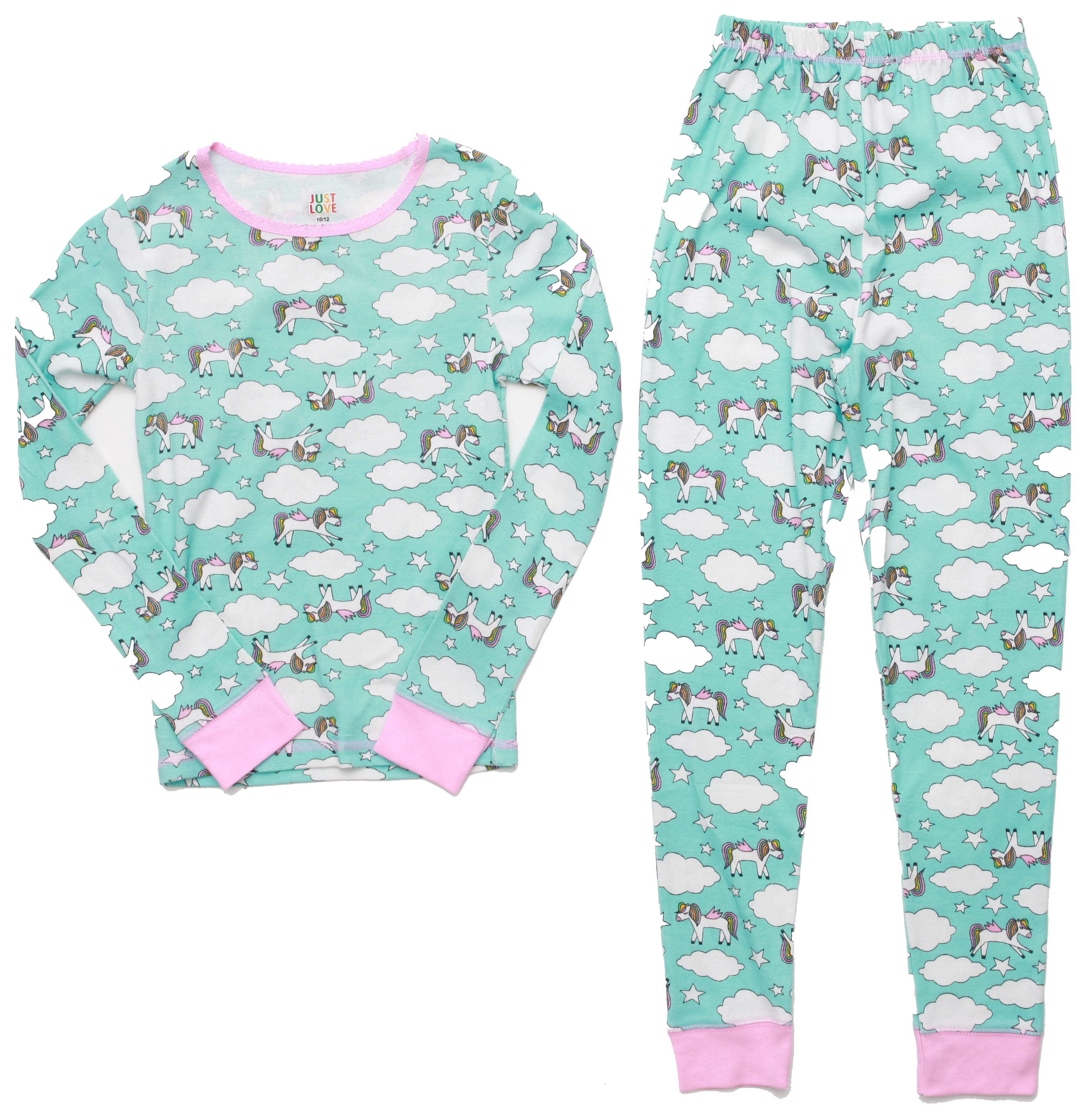 Just Love Pajamas for Girls Snug-Fit Cotton Kids’ PJ Set (Light Blue ...