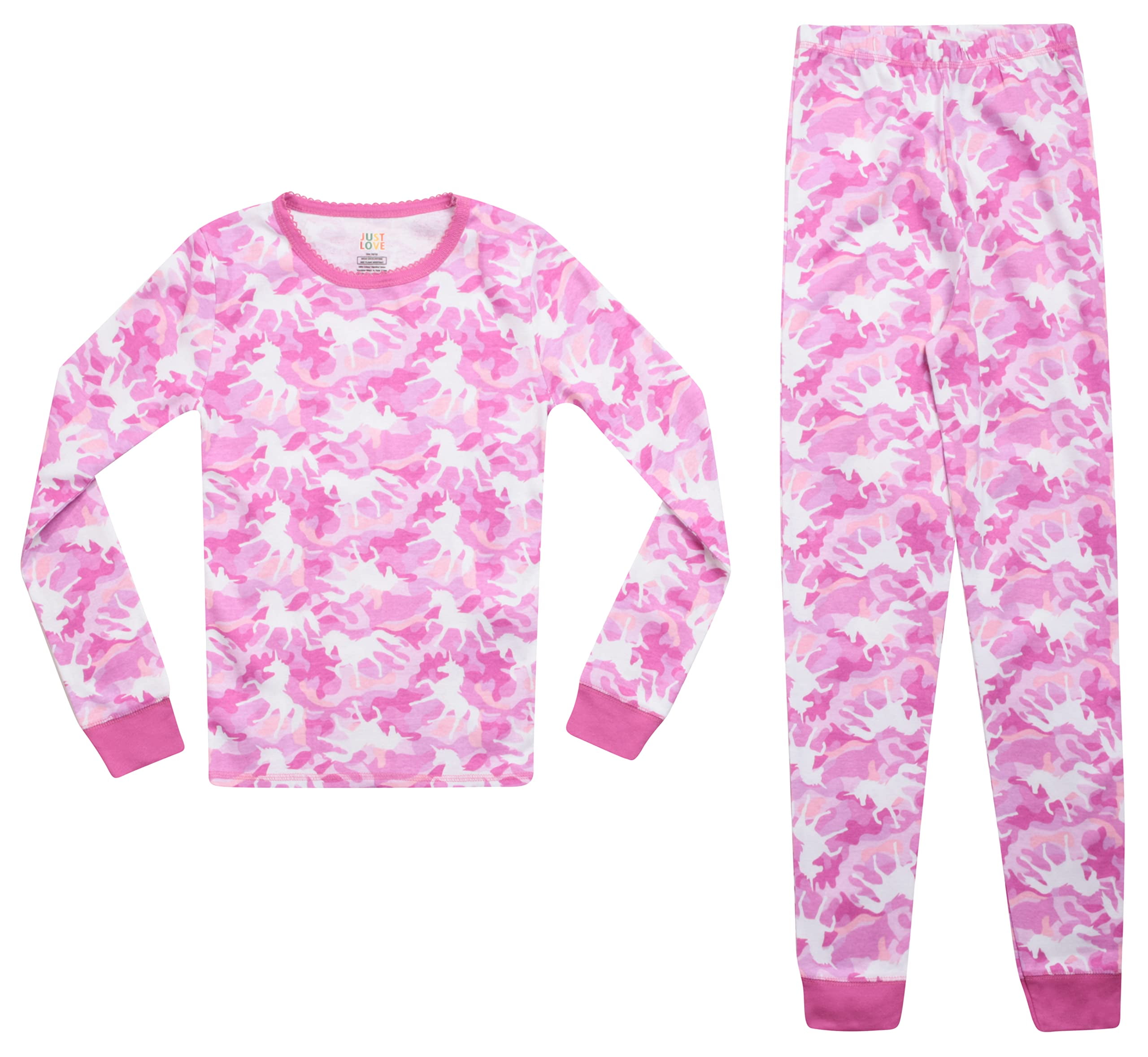 Just Love Snug-Fit Cotton Pajamas for Girls - Camo Unicorn, Kids' Big ...