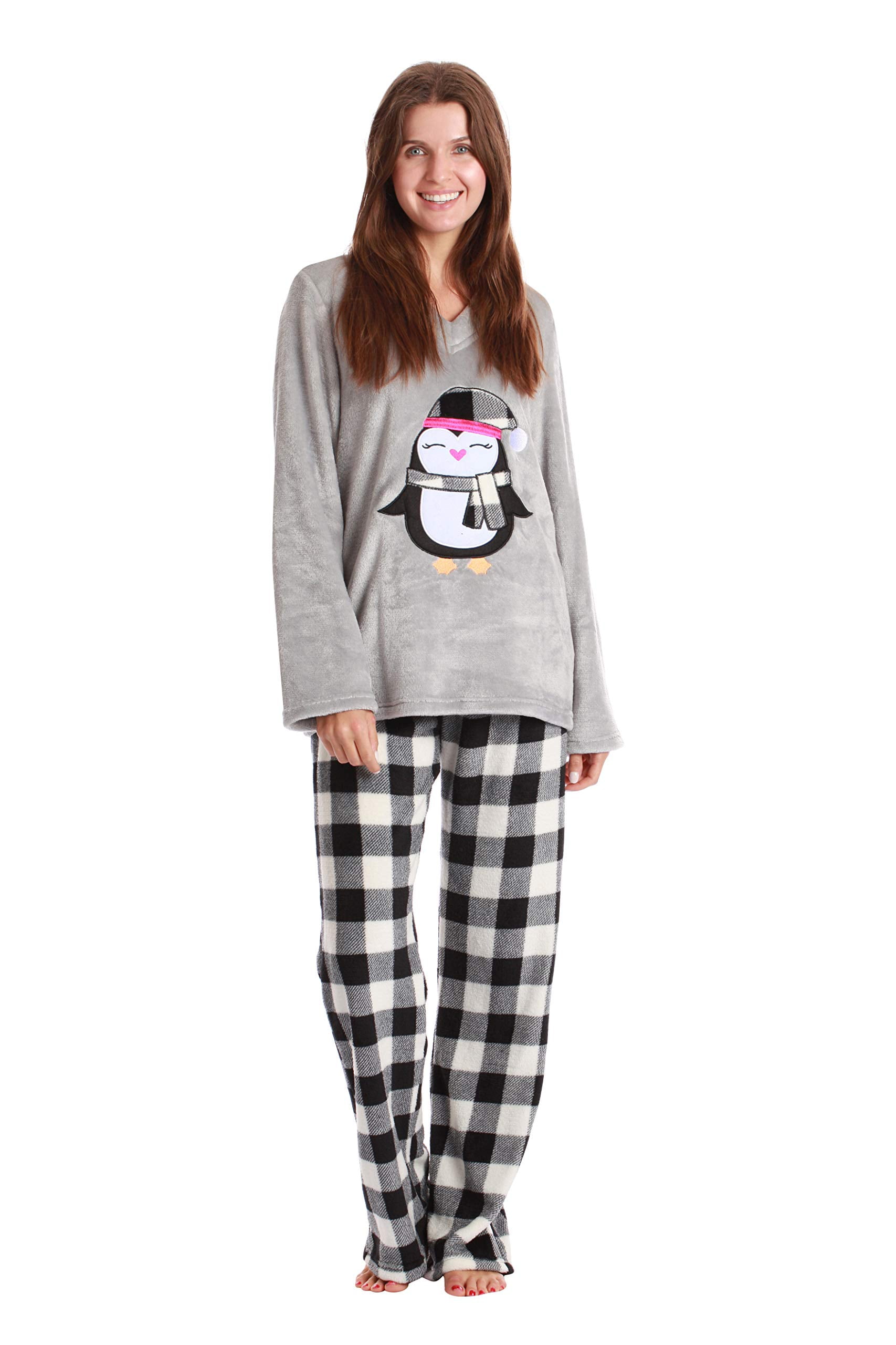Just Love Plush Pajama Sets for Women 2X Buffalo Plaid Penguin ...