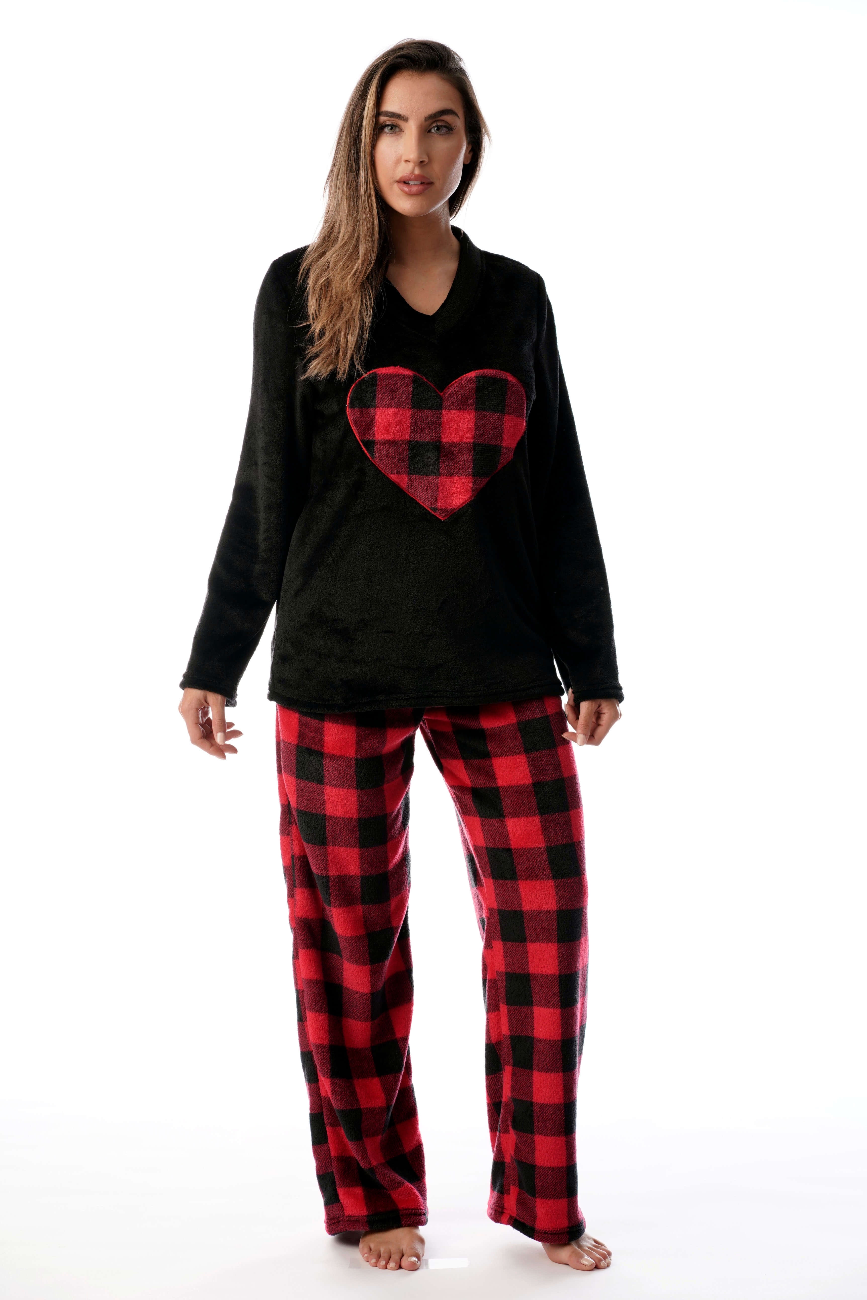 Just Love Women's Plush Pajama Set with Fleece Top (Black - Buffalo ...