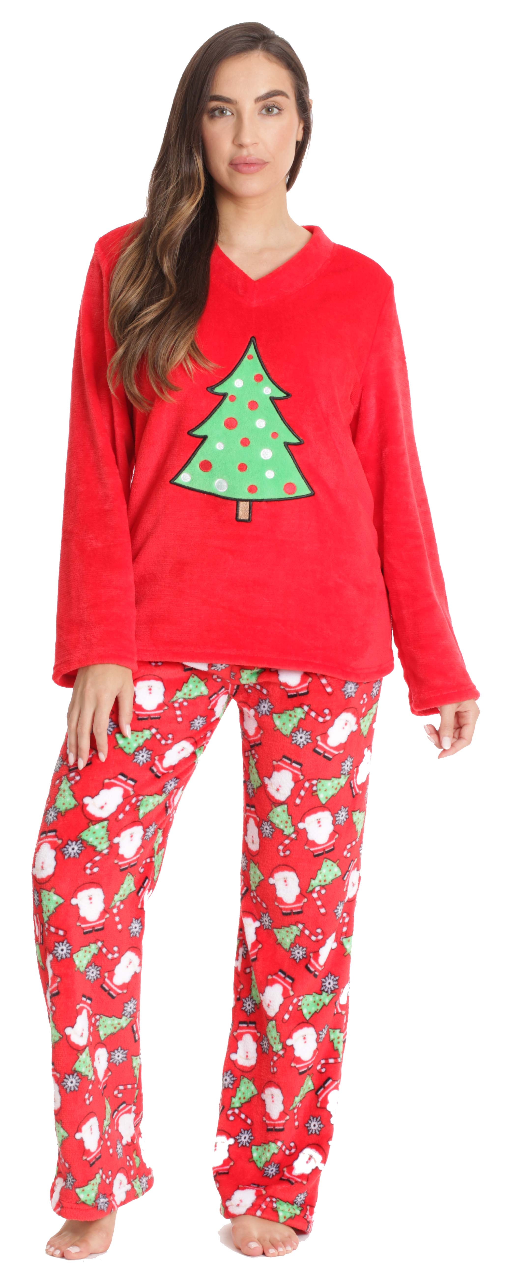 Just Love Plush Pajama Sets for Women (Red - Tossed Holiday, Small ...