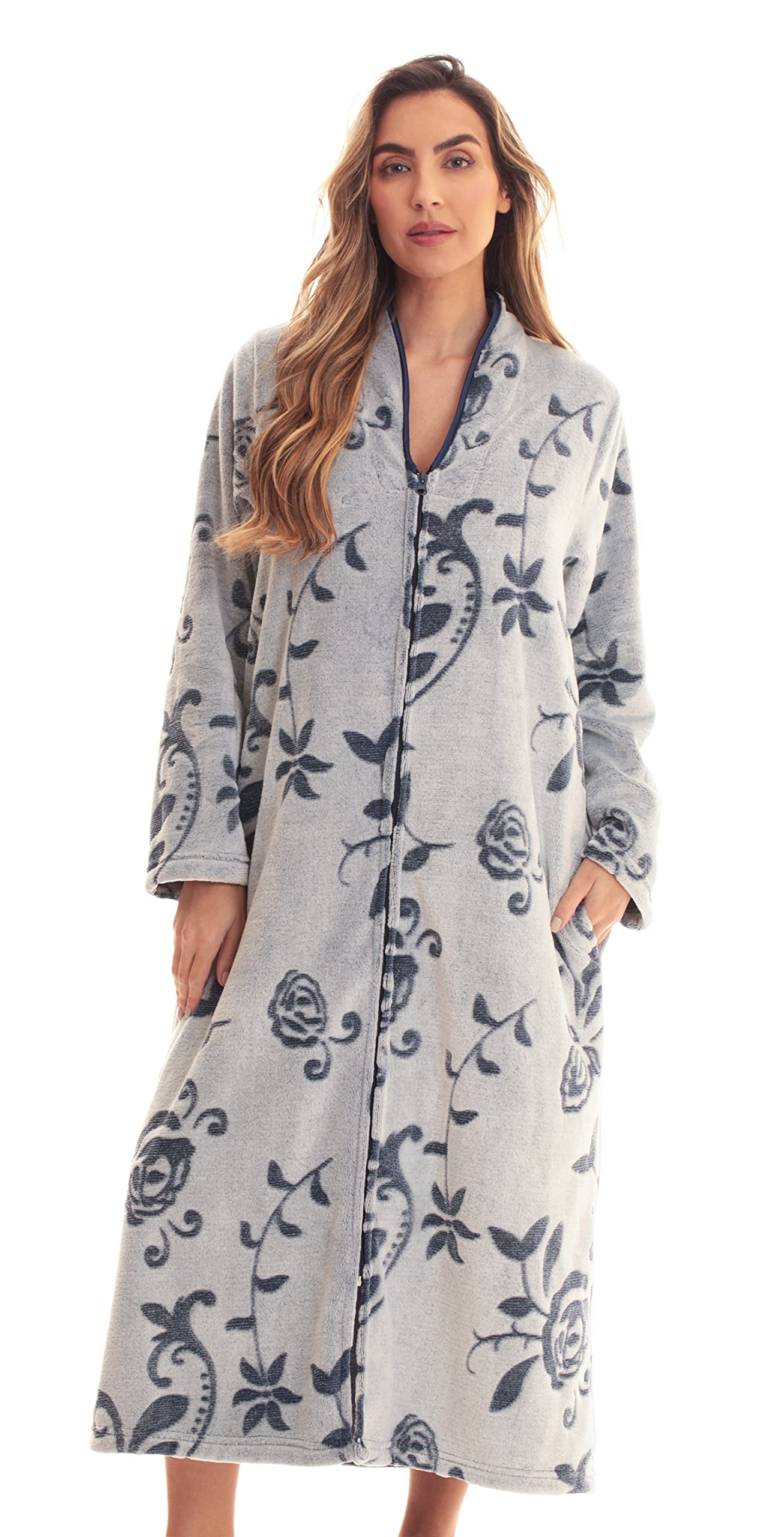 Just Love Plush Zipper Lounger Robe 6794 (Small, Navy) - Walmart.com
