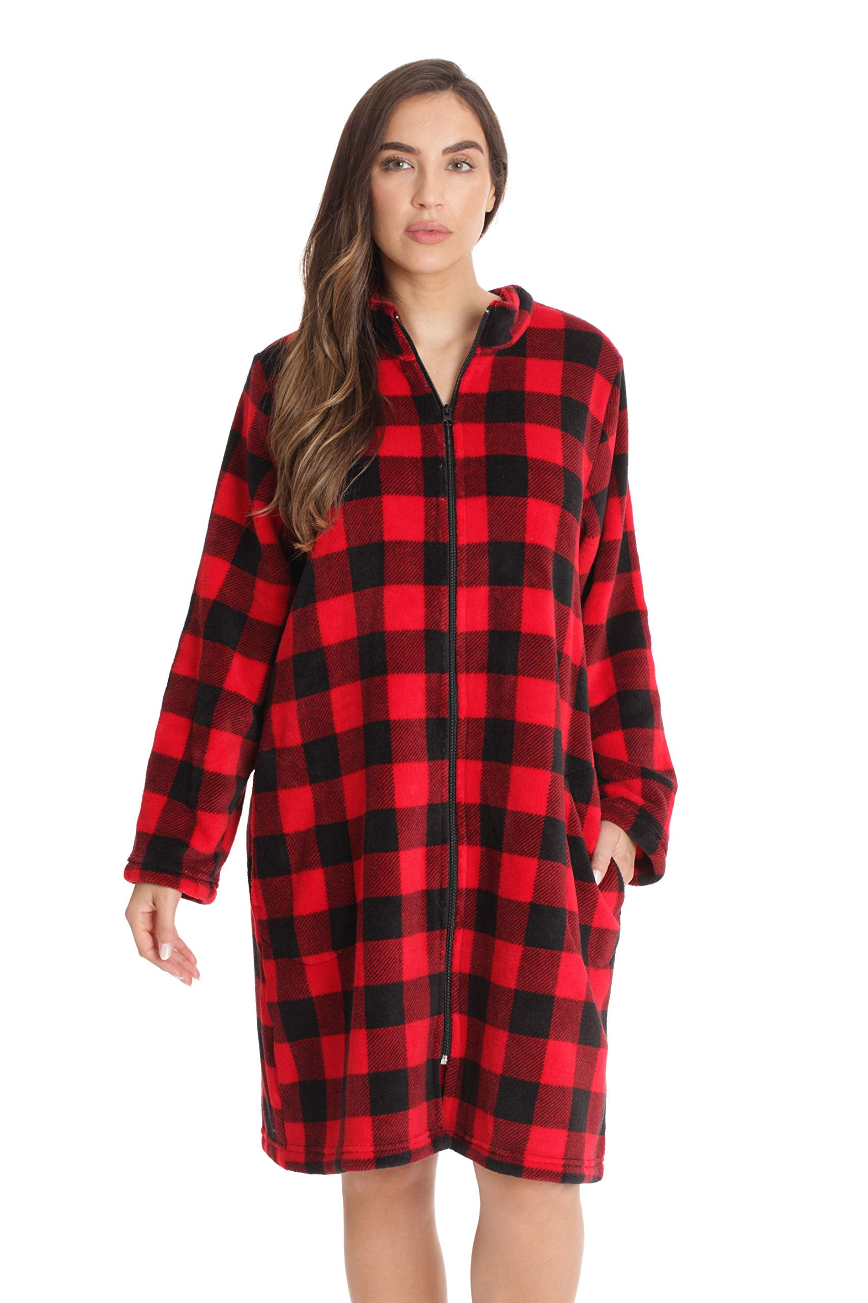 Just Love Plush Zipper Lounger Robe 6810-10114-1X (Buffalo Plaid Red ...
