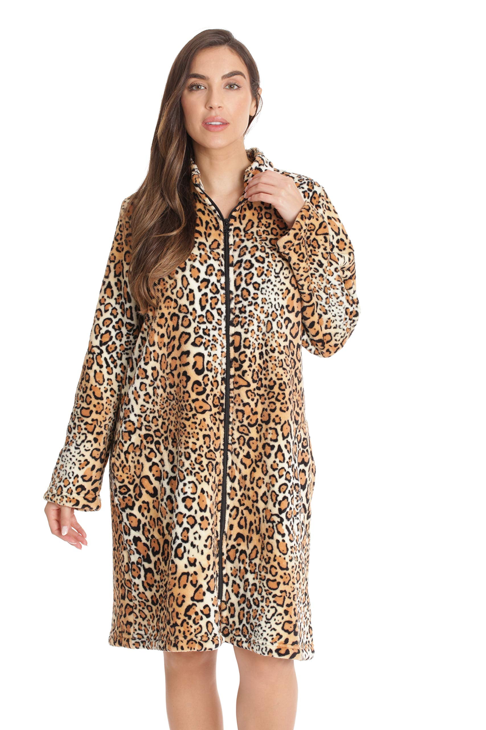 Just Love Long Fluffy Fuzzy House Lounger Robe, Leopard, X-Large ...
