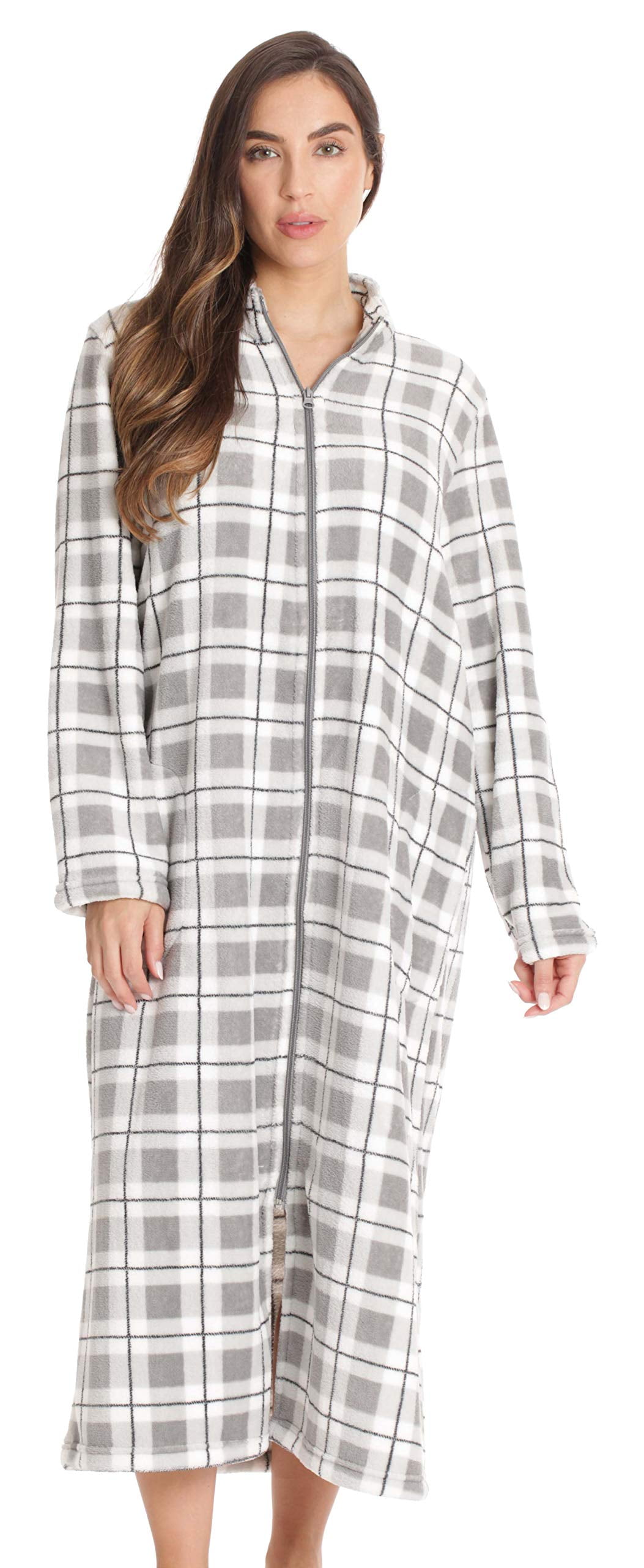 Just Love Plush Zipper Lounger Robe 6811-10445-MNT-1X (Grey Plaid ...