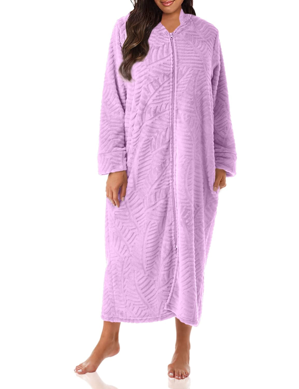 Just Love Long Bathrobe Plush Zipper Lounger Robe (Lilac, 3X) - Walmart.com