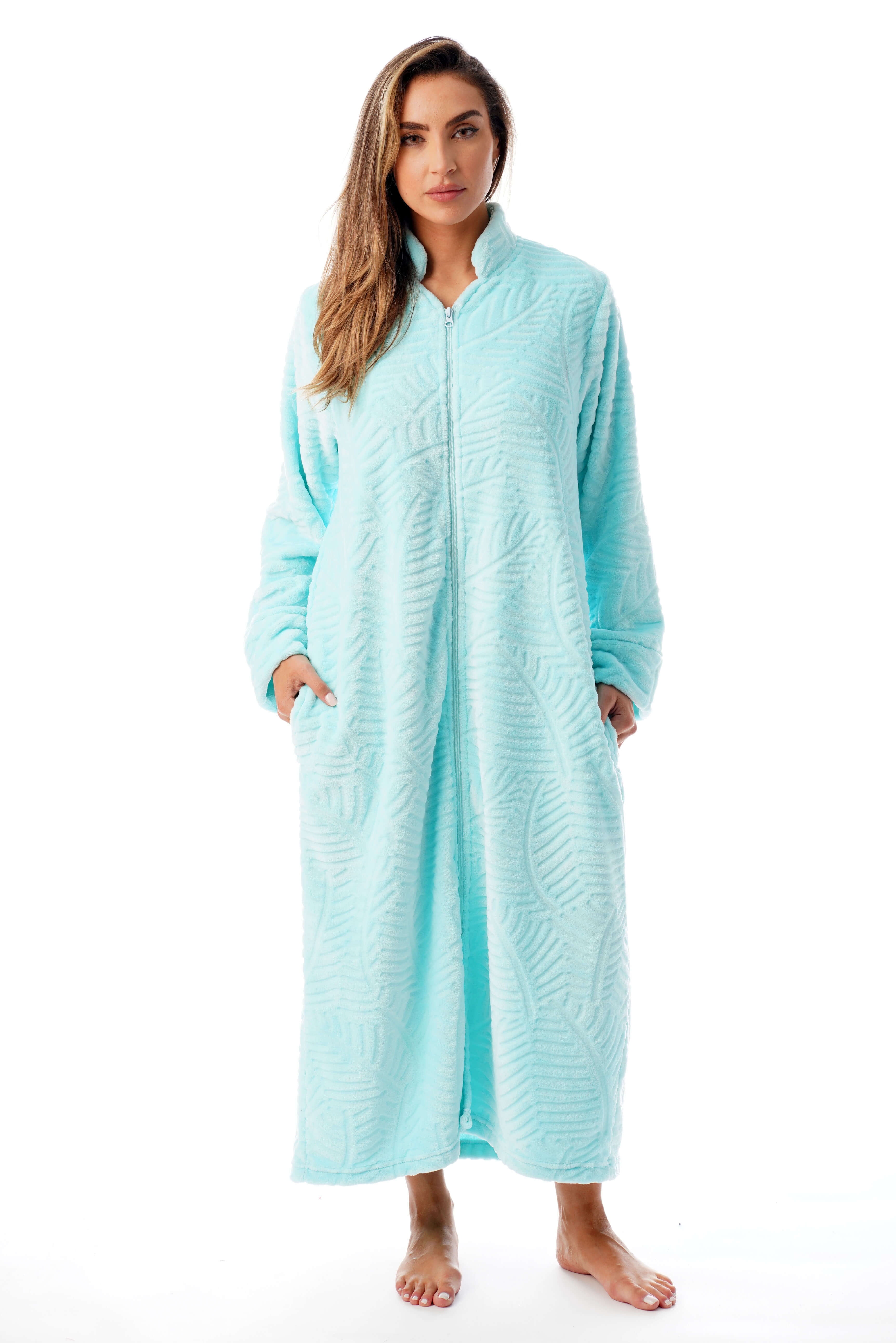 Just Love Full Length Long Fluffy Plush Zipper Lounger Robe in Mint ...
