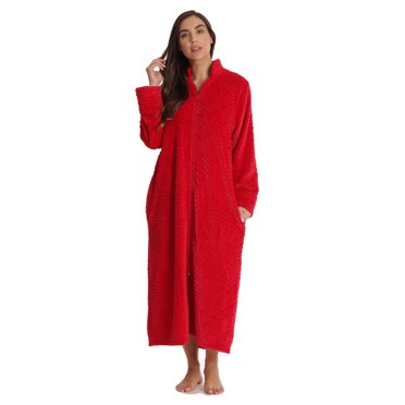 Oksun Womens Full-Length Zip-Up Bathrobe, Plush Fleece Warm Dressing Gown with Pockets, Fuzzy ...