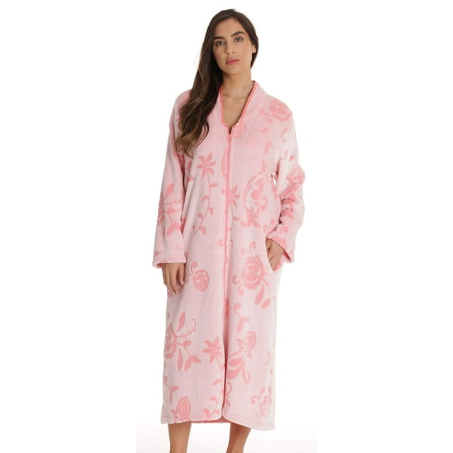Just Love Full-Length Front Zipper Plush Lounger Robe - Solid Bathrobe ...