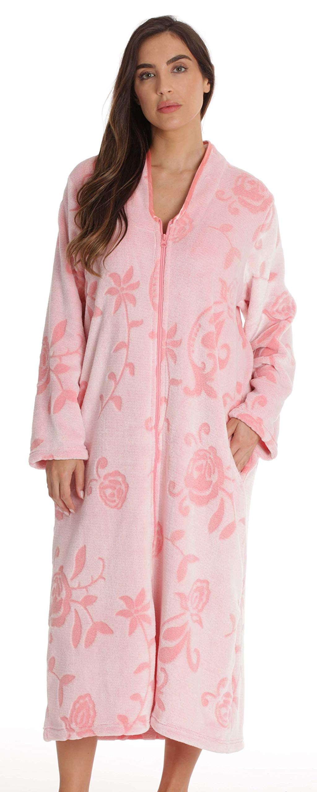 Just Love Plush Zipper Lounger Robe - Solid Color Bathrobe for Women ...