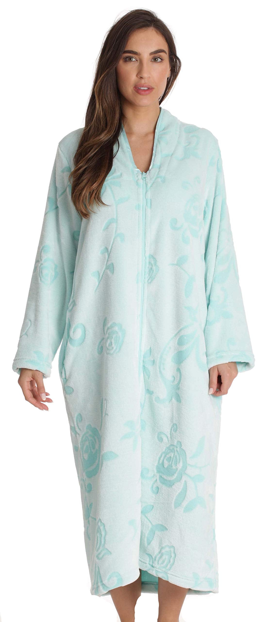 Just Love Plush Zipper Lounger Robe - Solid Color Bathrobe for Women ...