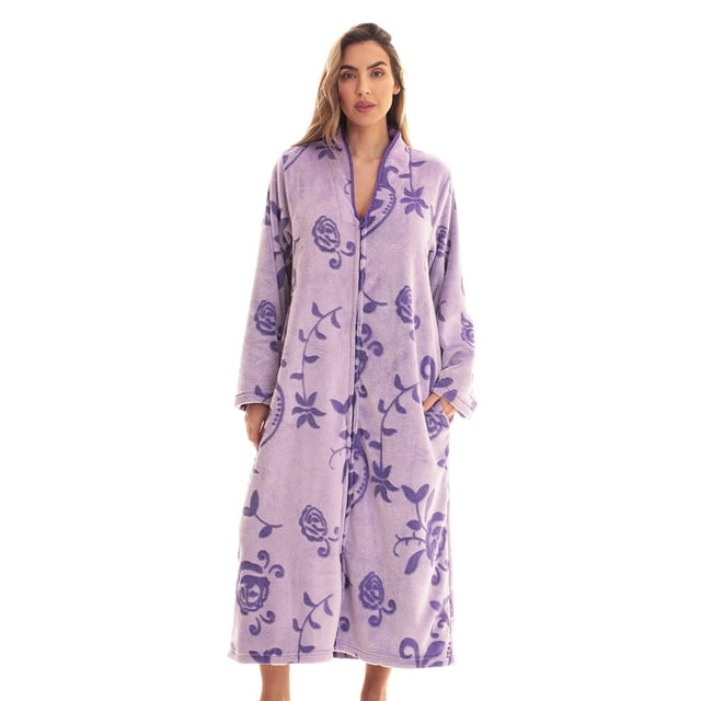 Just Love Plush Zipper Lounger Robe - Solid Color Bathrobe for Women ...
