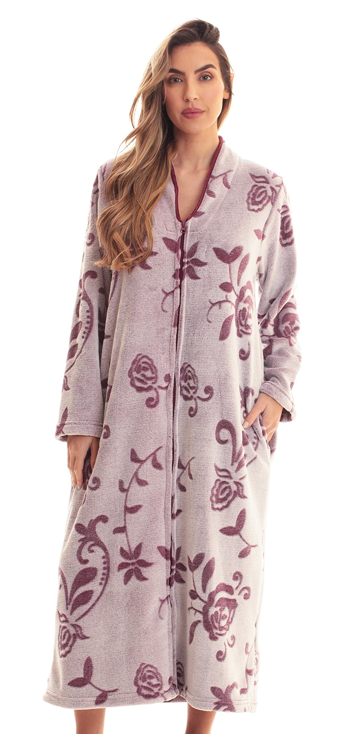 Just Love Plush Zipper Lounger Robe - Solid Color Bathrobe for Women ...