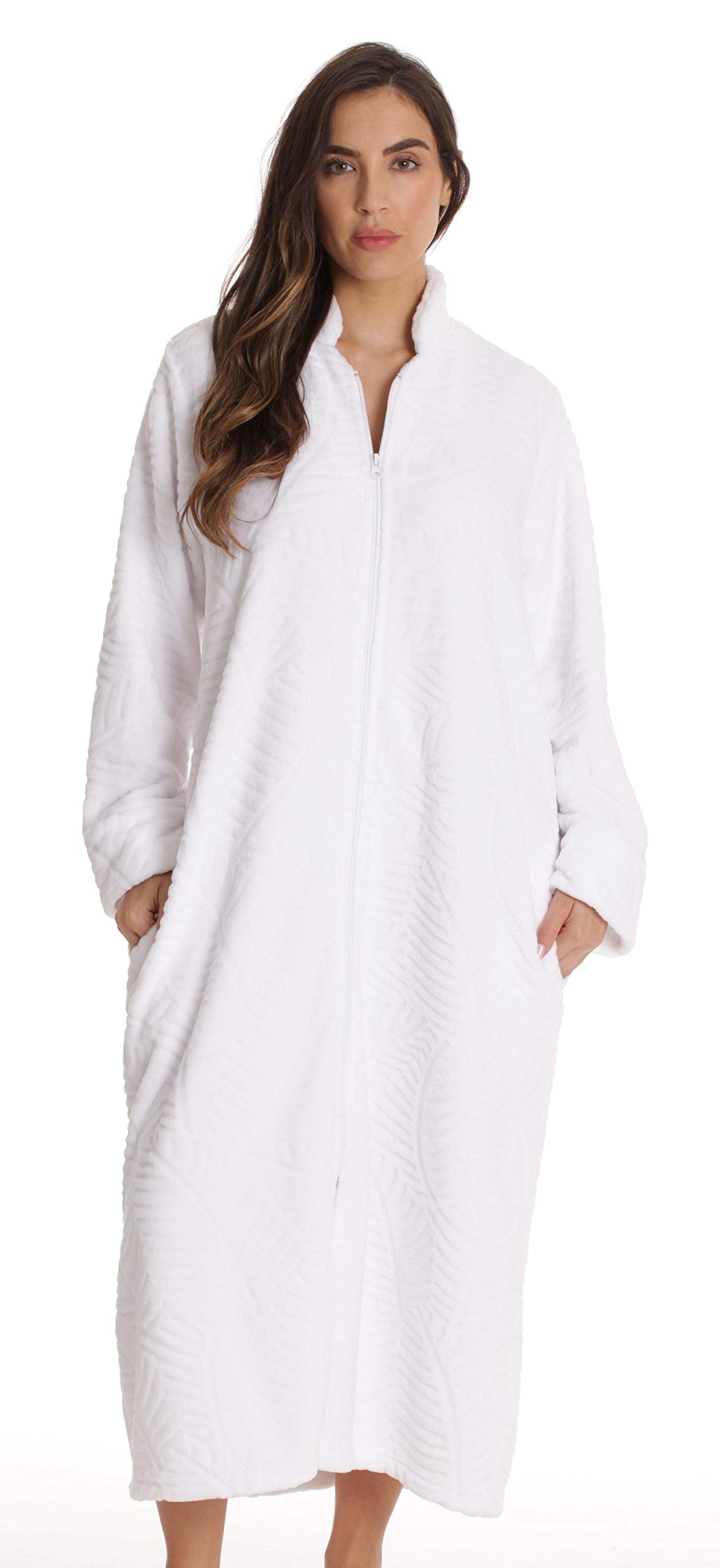 Just Love Plus Size Zip House Long Plush Lounger Robe (White, 2X ...