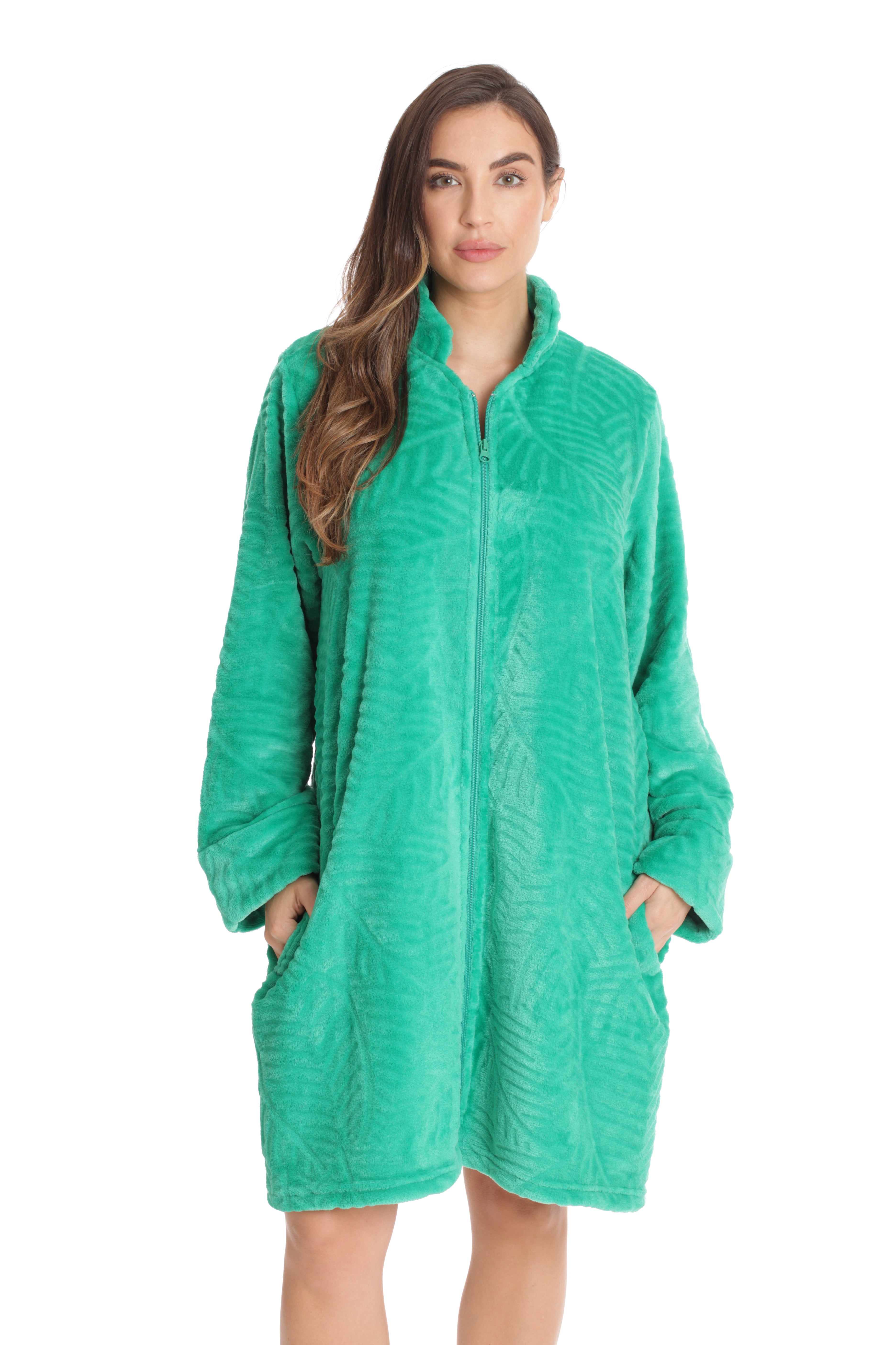 Just Love Plush Zipper Lounger Short Robe (Green, 2X) - Walmart.com