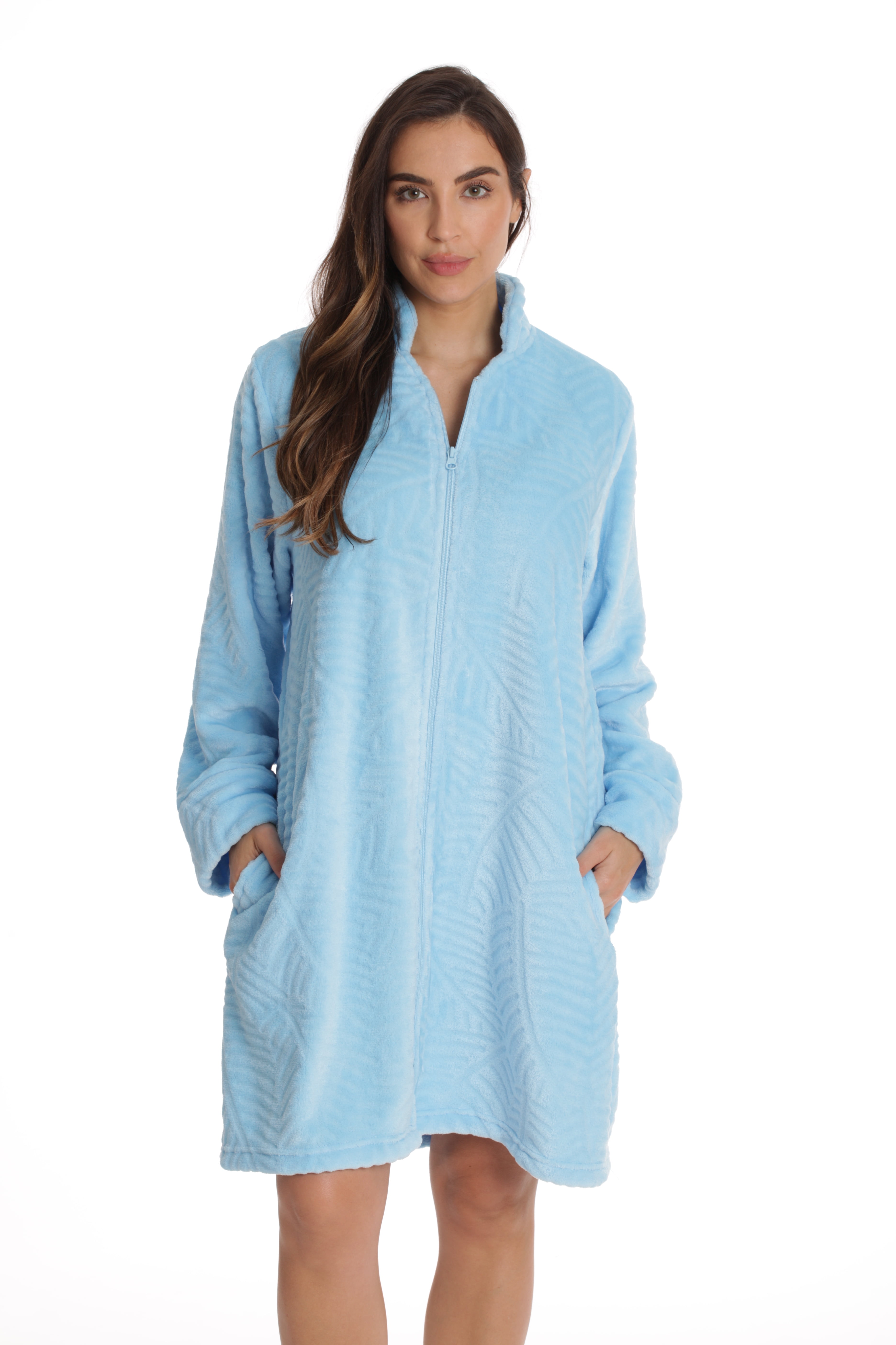 Just Love Plush Zipper Lounger Short Robe (Light Blue, 1X) - Walmart.com