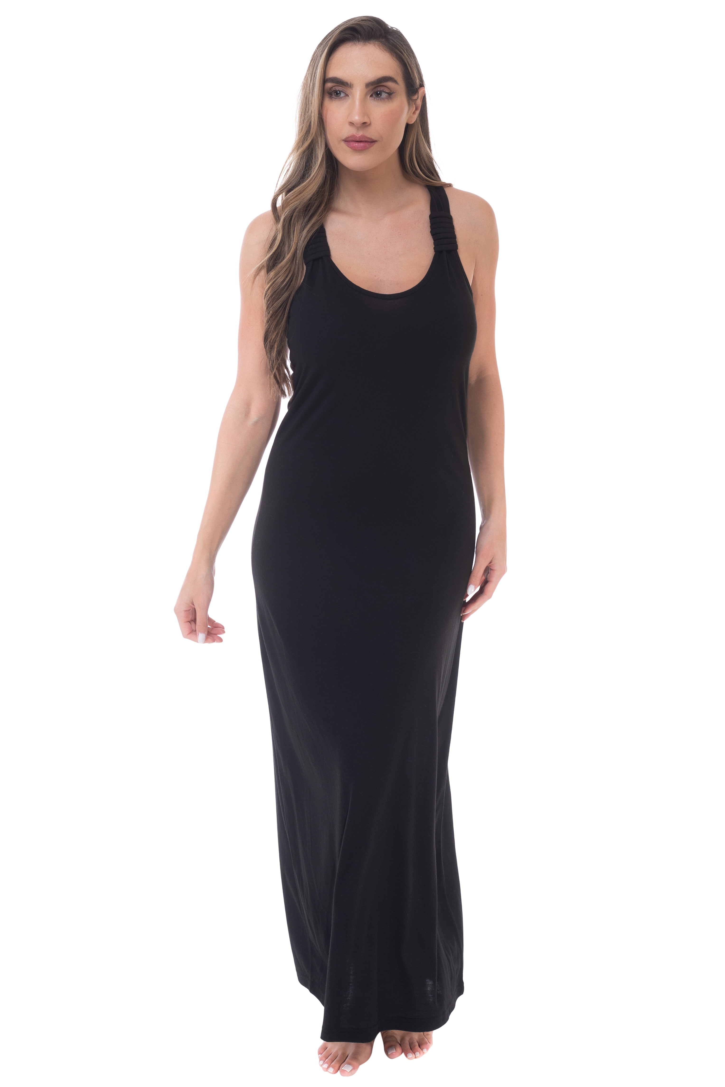 Just Love Racer Back Solid Tank Dress with Bungee (Black Solid Dress, X ...