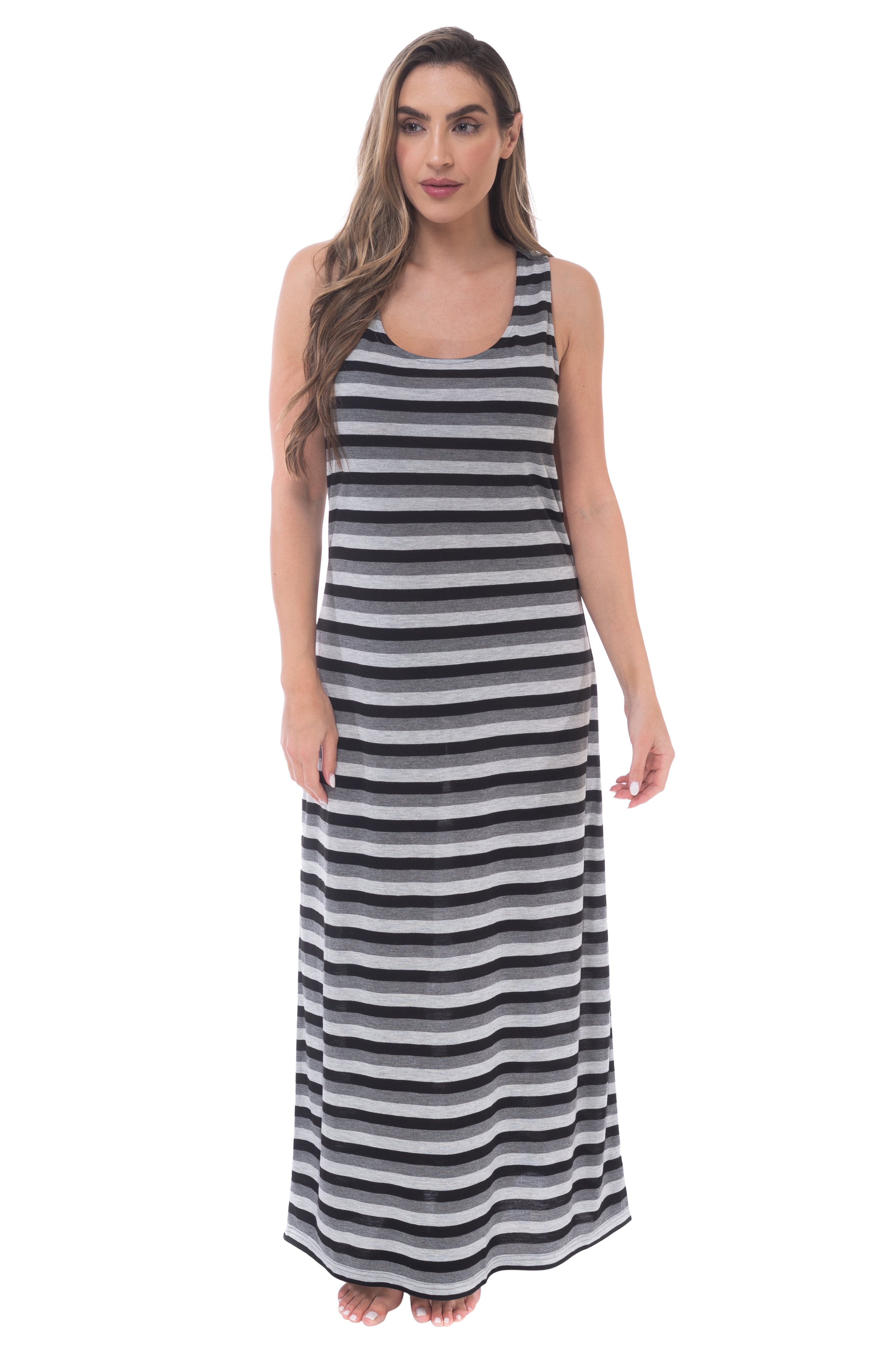 Just Love Racer Back Solid Tank Dress with Bungee (Black Stripe, 1X ...