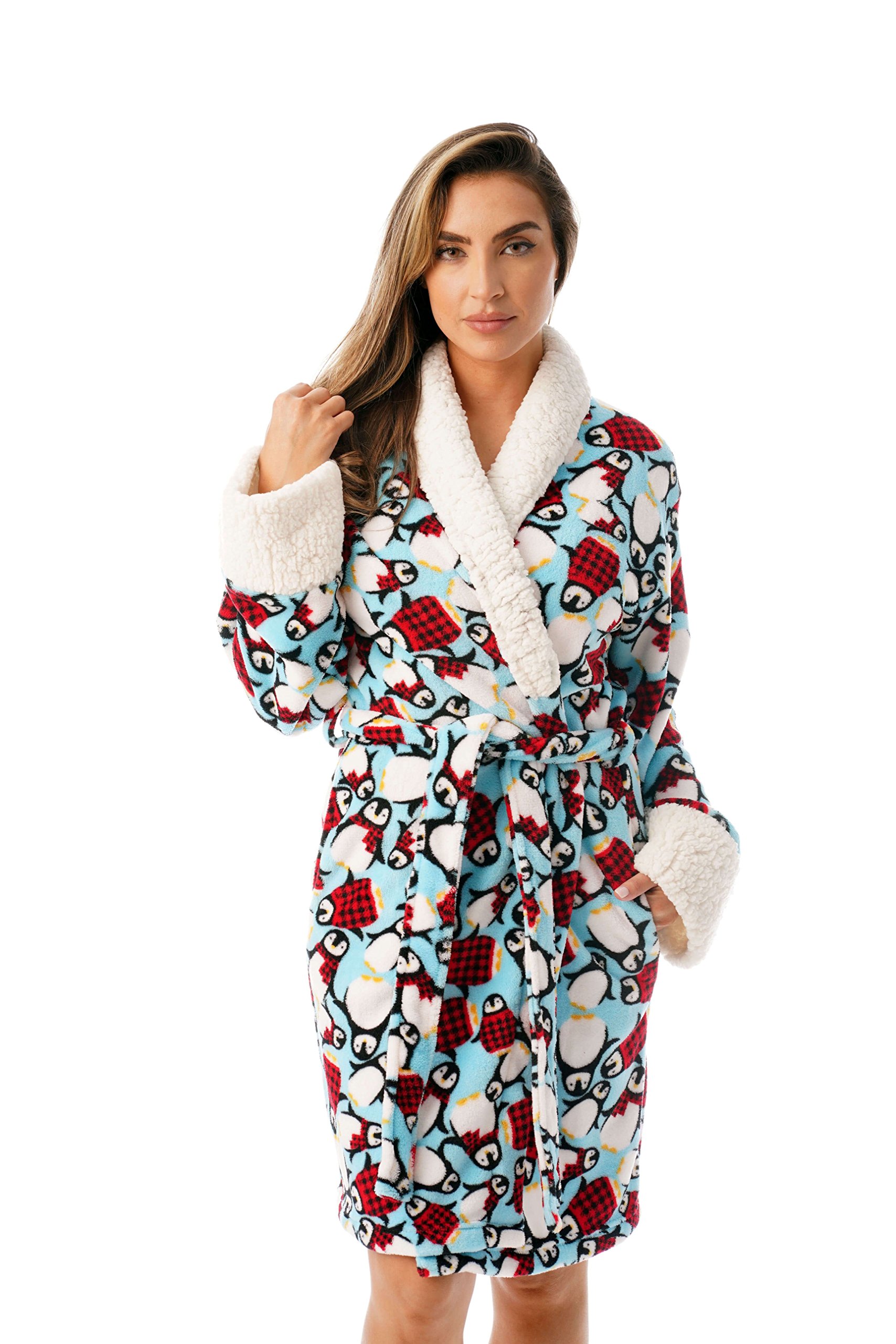 Just Love Sherpa Trim Plush Robe for Women 6761-10334-L (Blue - Tossed ...