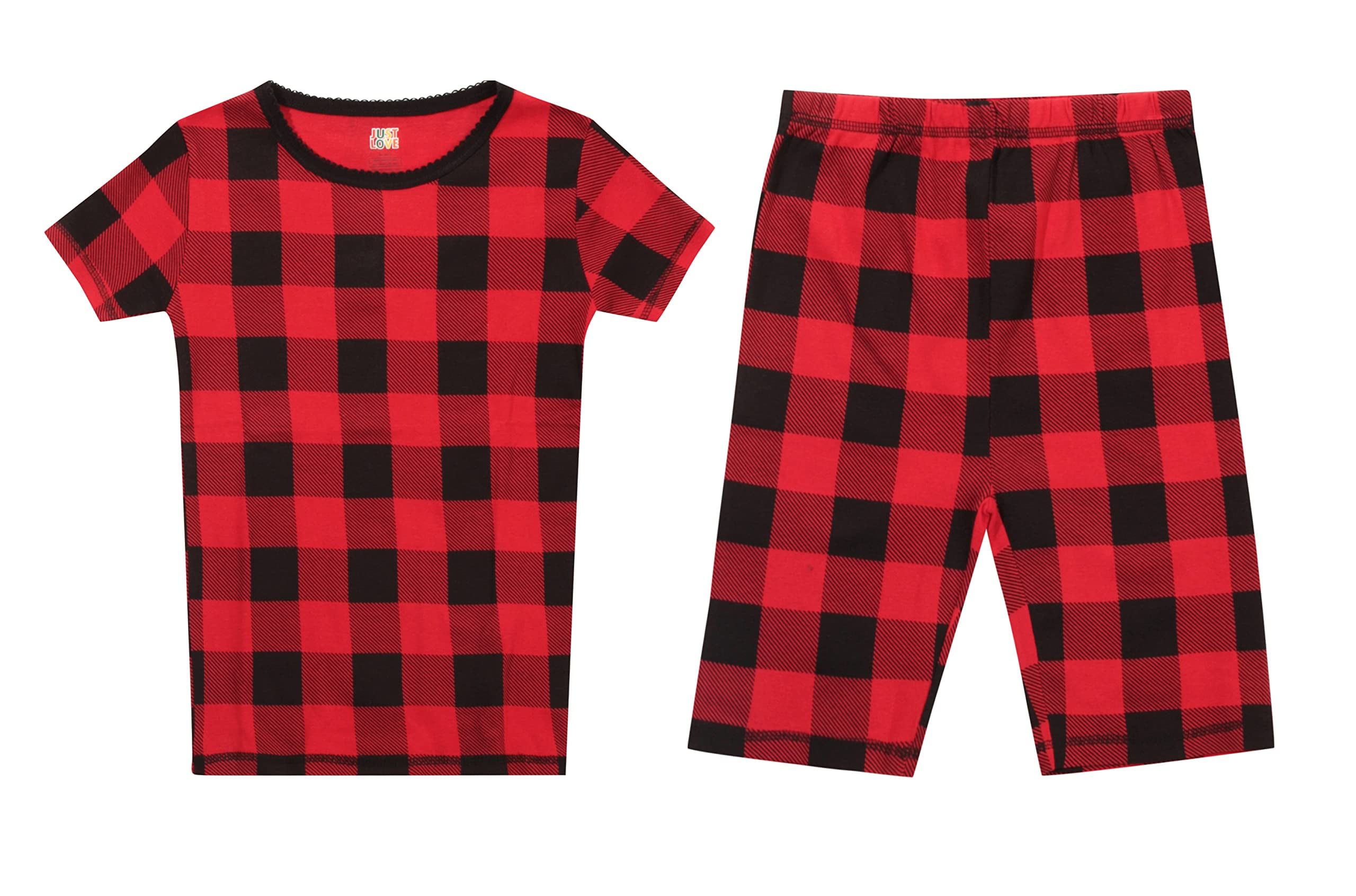 Just Love Cotton Pajama Set for Girls, Short Sleeve, Red Buffalo Plaid ...