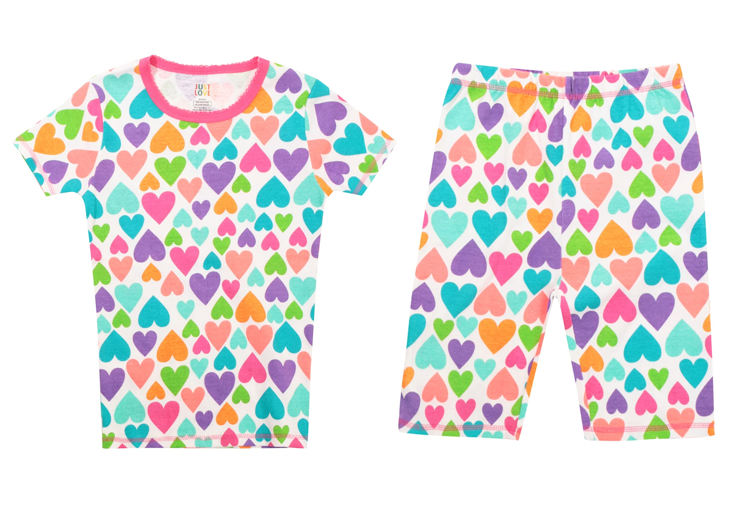 Just Love Girls' Comfy Cotton Pajama Set, Short Sleeve T-Shirt with ...