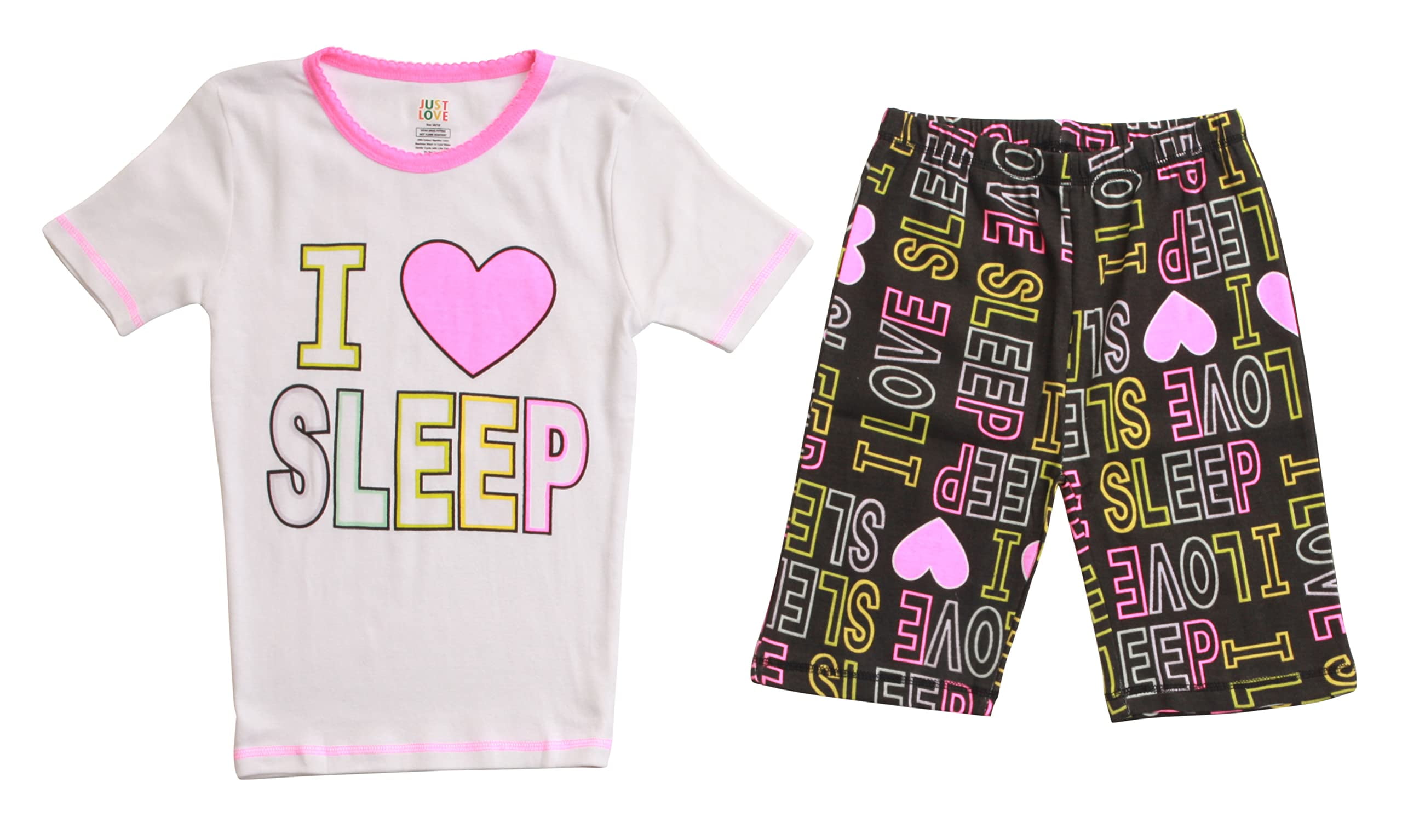 Just Love Short Sleeve Cotton Pajamas, Girls White I Love Sleep, 10-12 ...