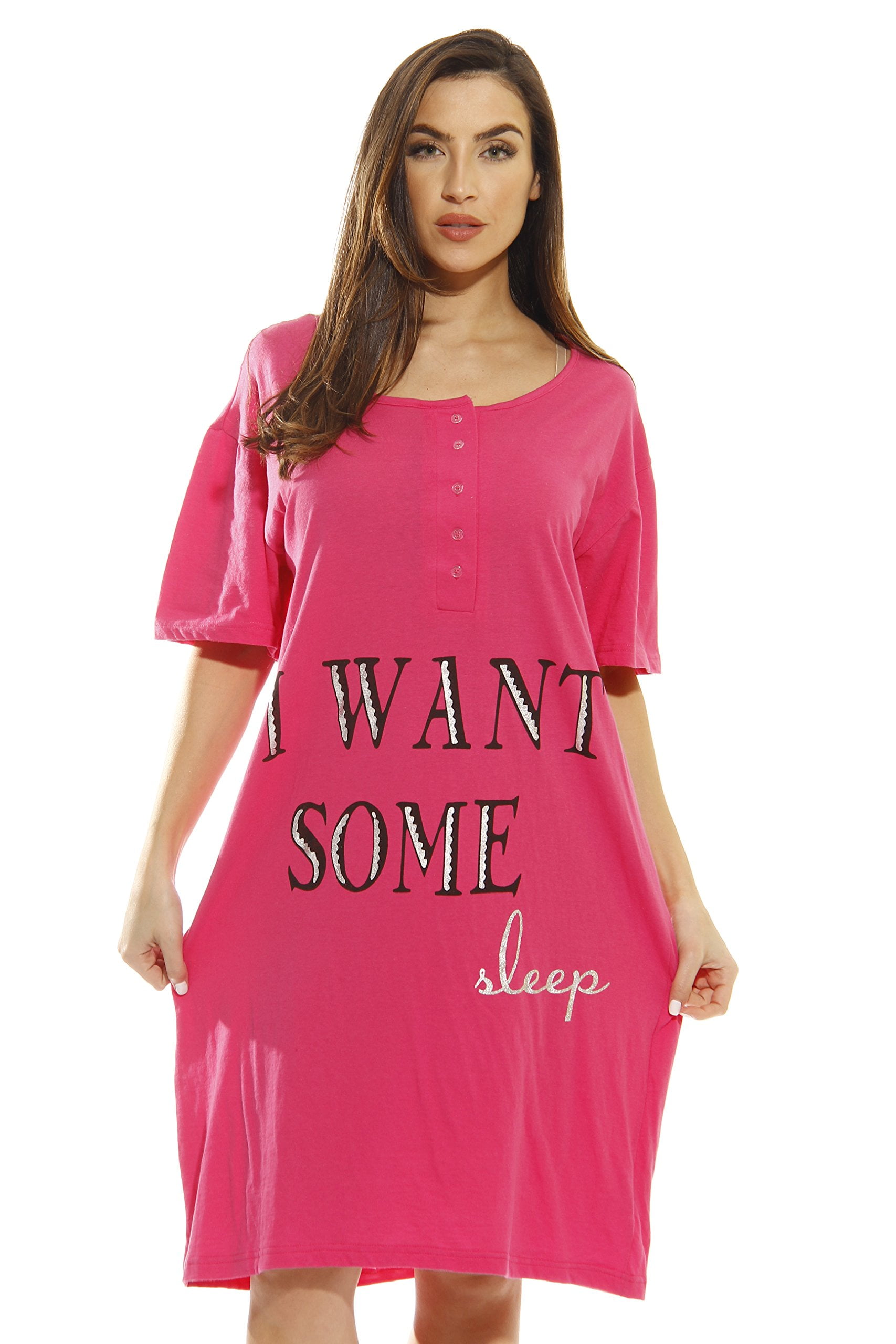 Just Love, Nightgown, Oversized Short Sleeve Sleep Dress 3X, Fuchsia ...