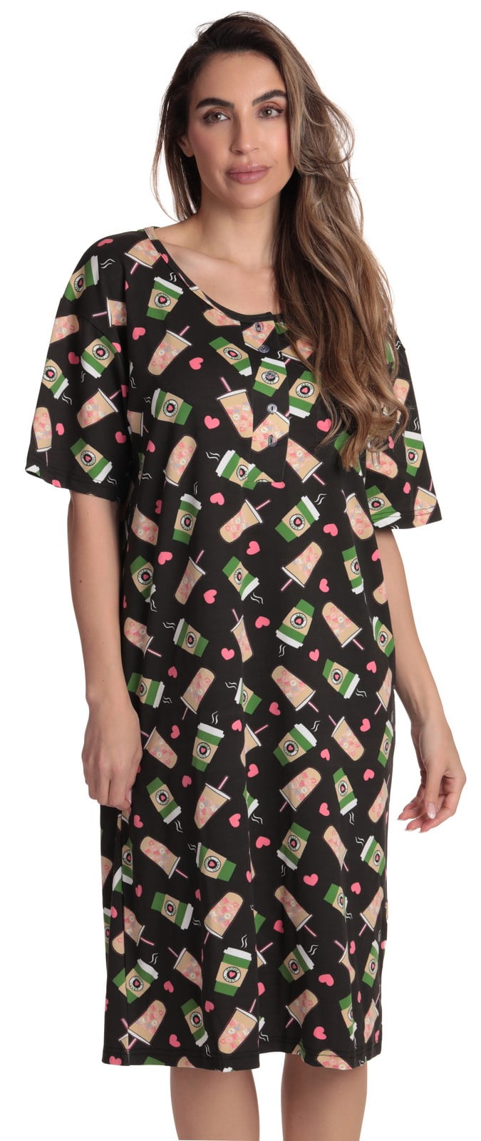 Just Love Short Sleeve Nightgown Sleep Dress for Women (Black - Coffee ...