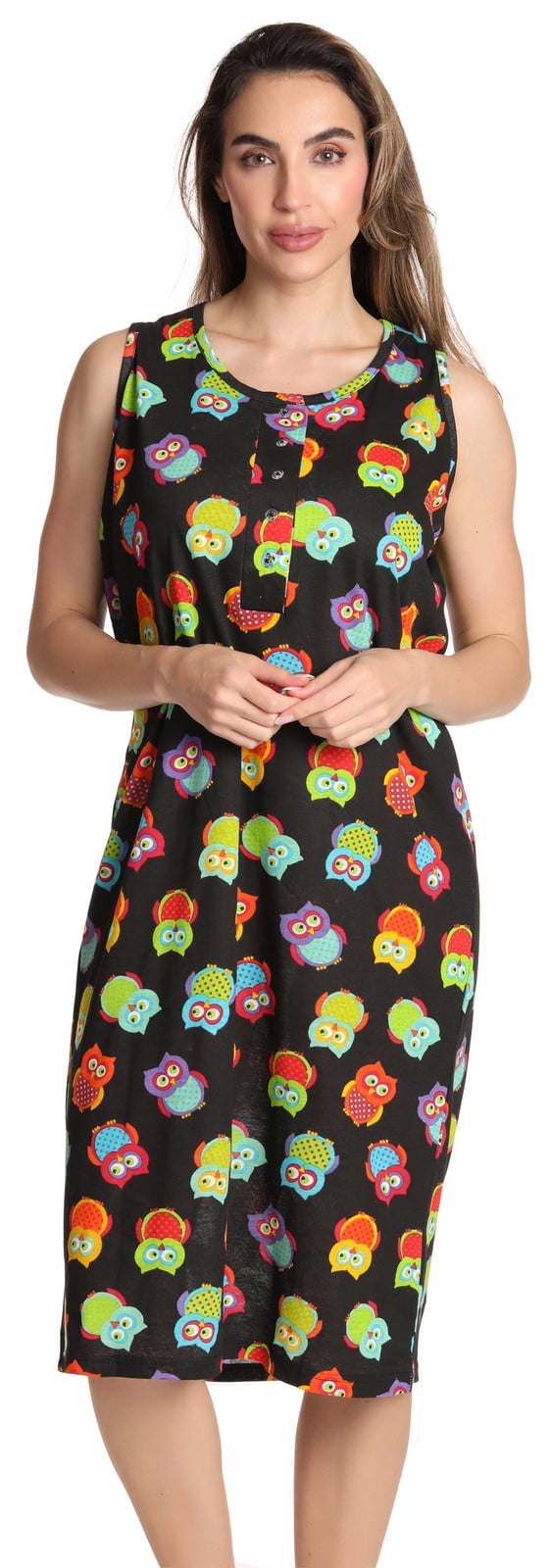 Just Love Short Sleeve Nightgown Sleep Dress for Women (Black - Fun Owl ...