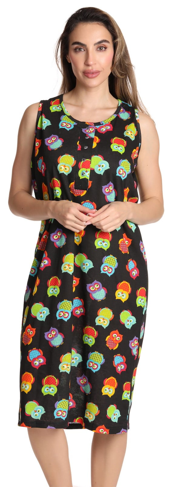 Just Love Short Sleeve Nightgown Sleep Dress for Women (Black - Fun Owl ...
