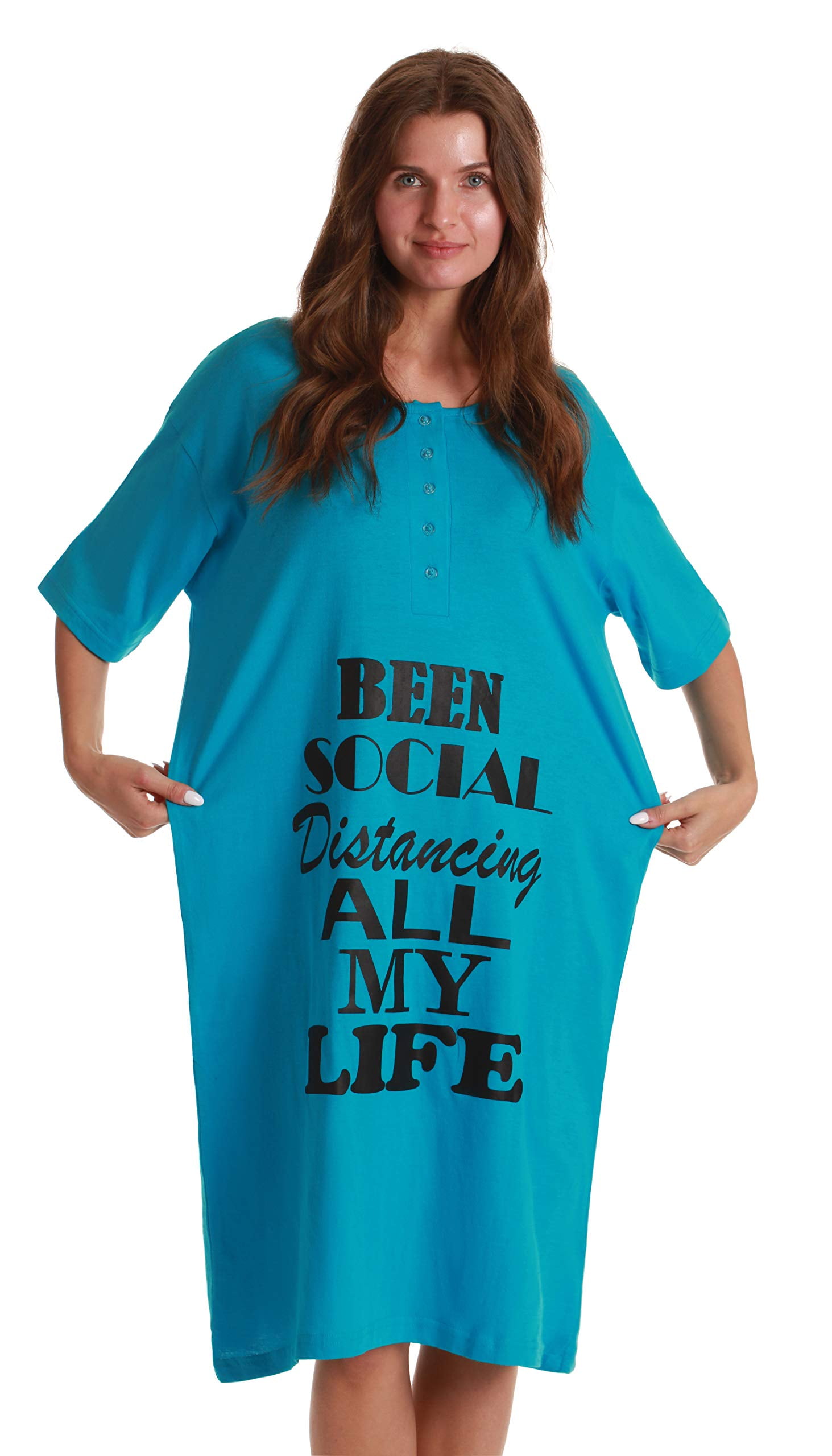 Just Love Short Sleeve Nightgown Sleep Dress for Women (Blue - Social ...