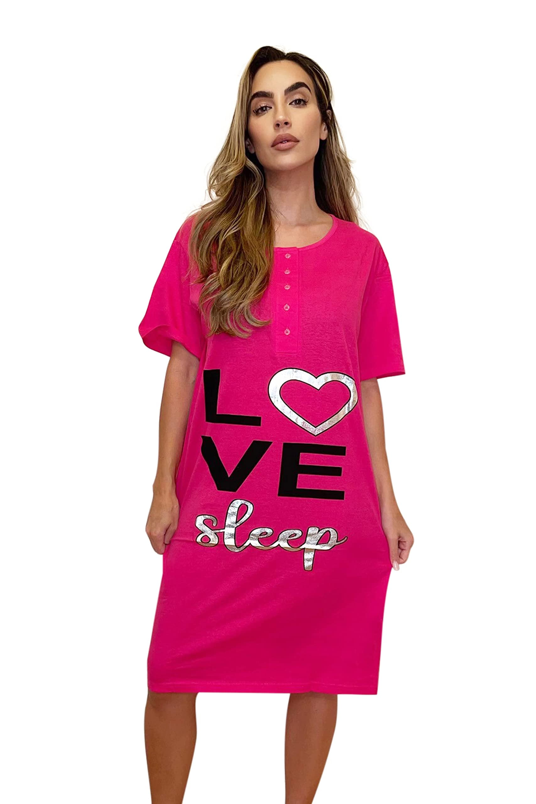 Just Love Short Sleeve Nightgown Sleep Dress for Women (Fuchsia - Love ...