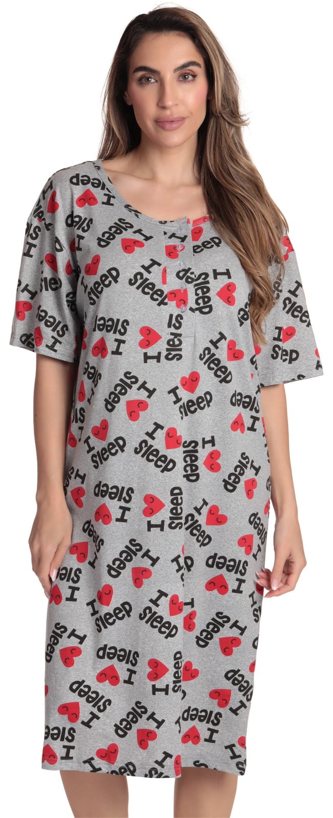 Just Love Short Sleeve Nightgown Sleep Dress for Women (Grey - I Heart ...