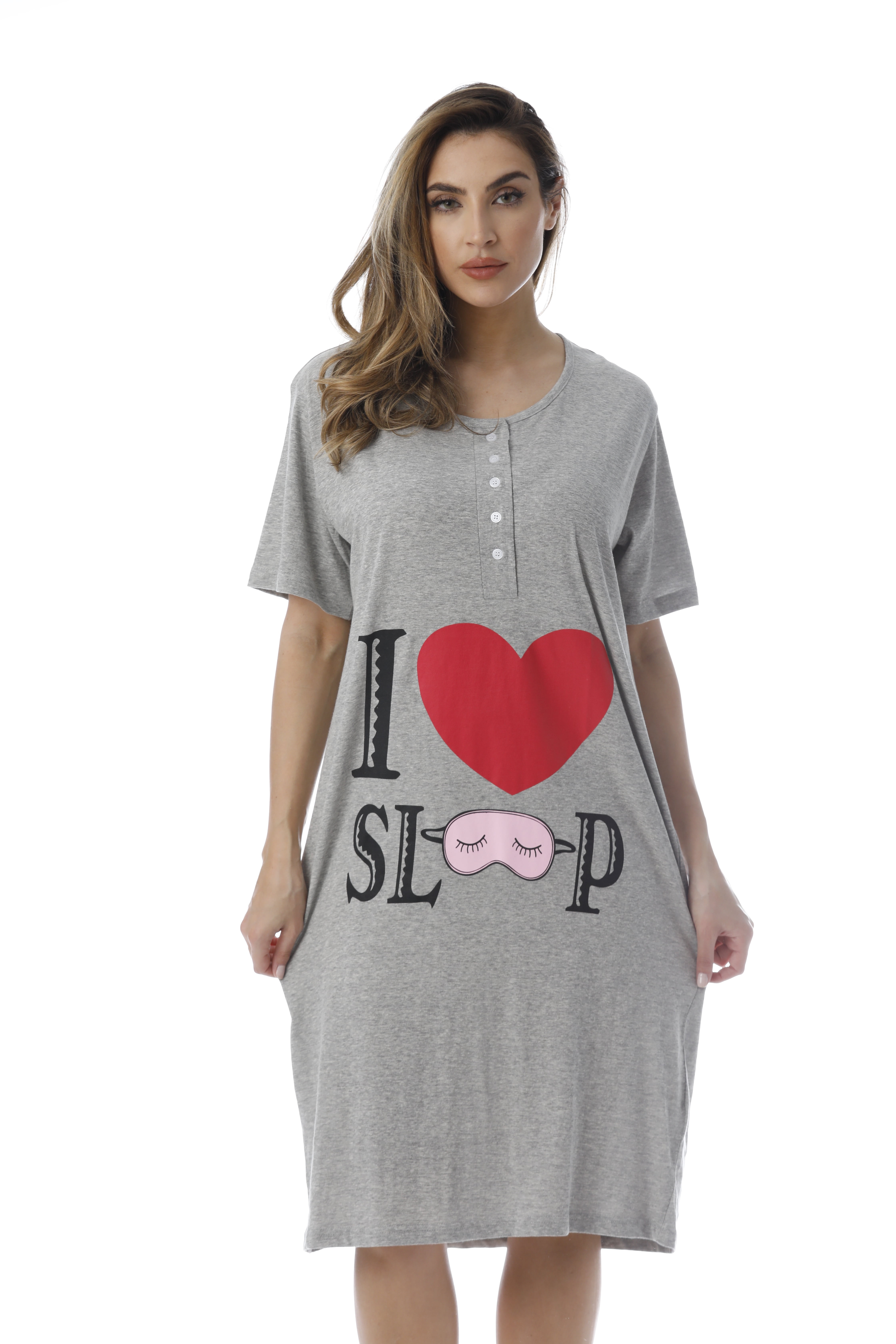 Just Love Short Sleeve Nightgown Sleep Dress for Women (Grey - I Heart ...