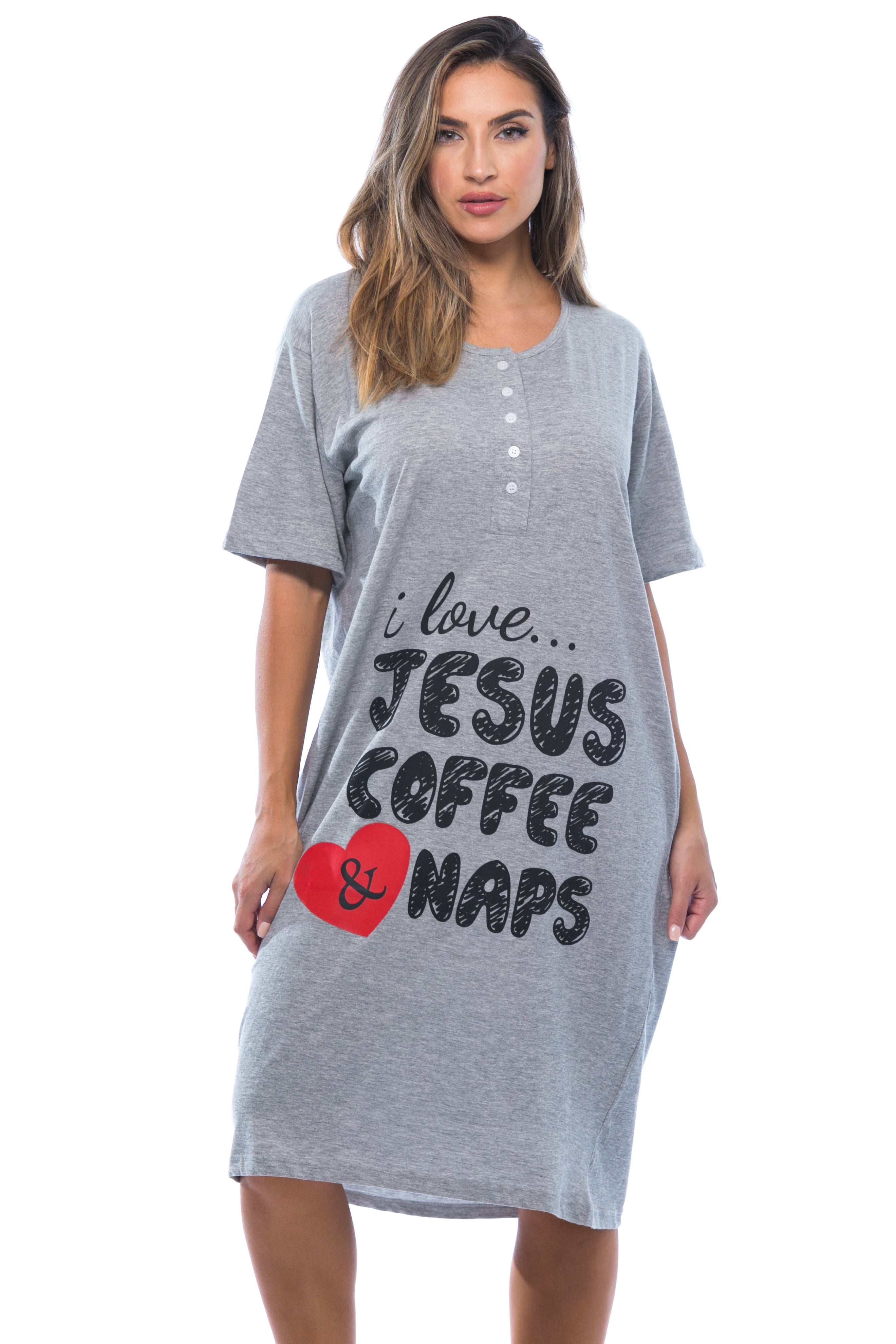 Just Love Short Sleeve Nightgown Sleep Dress for Women (Grey - Jesus ...