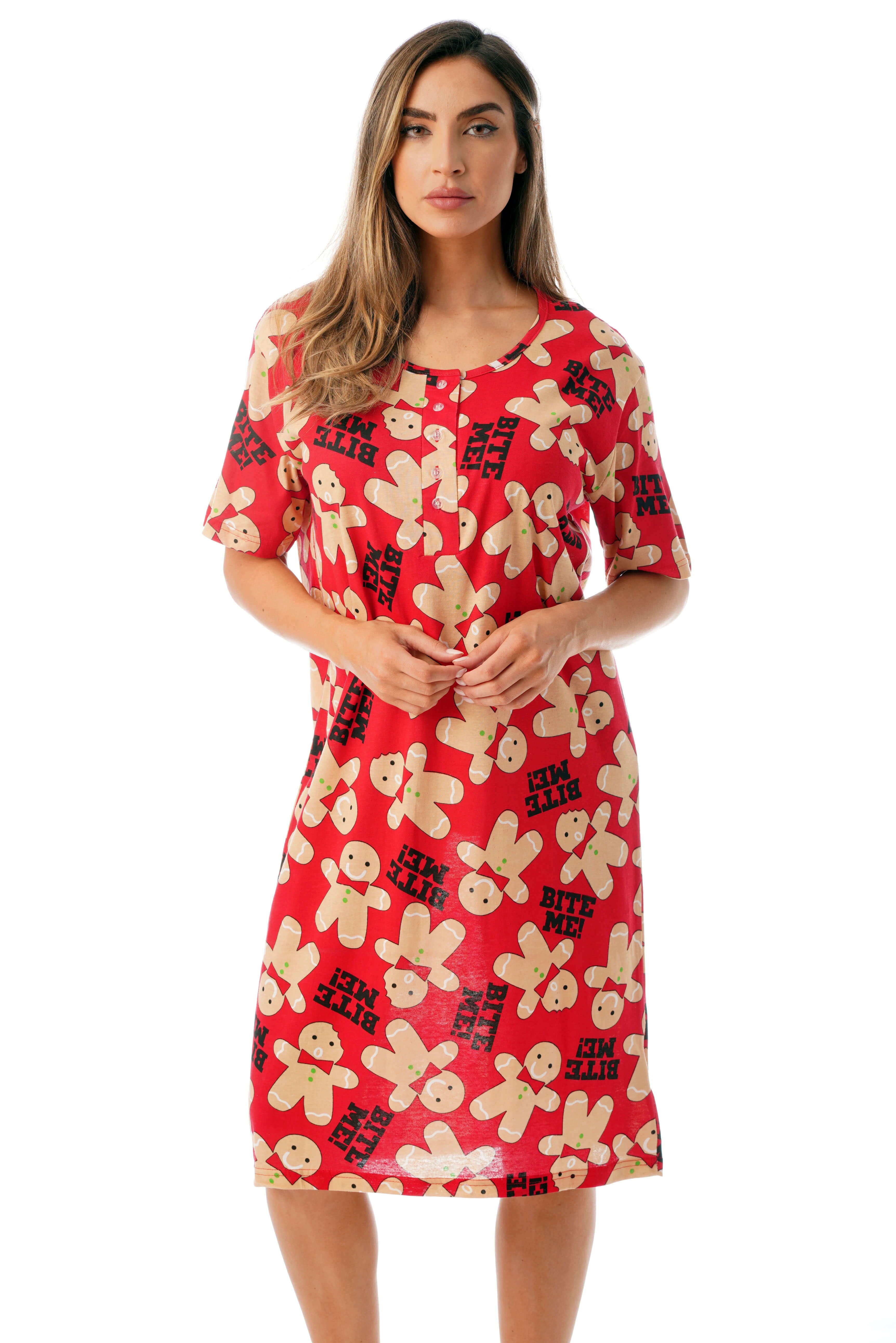 Just Love Short Sleeve Nightgown Sleep Dress for Women (Red - Bite Me ...