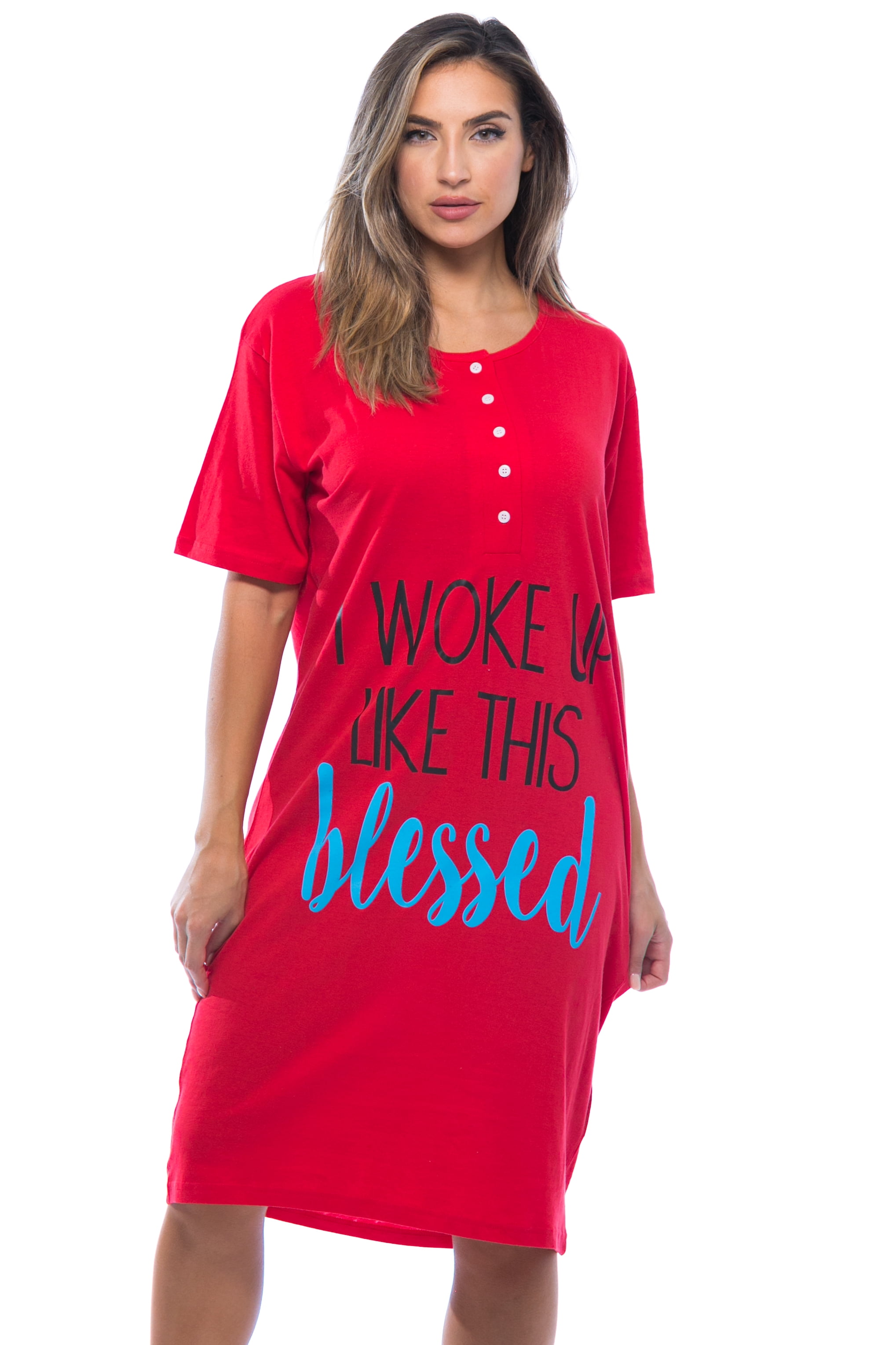 Just Love Women's Short Sleeve Nightgown, Red, Large, Soft Cotton Sleep ...