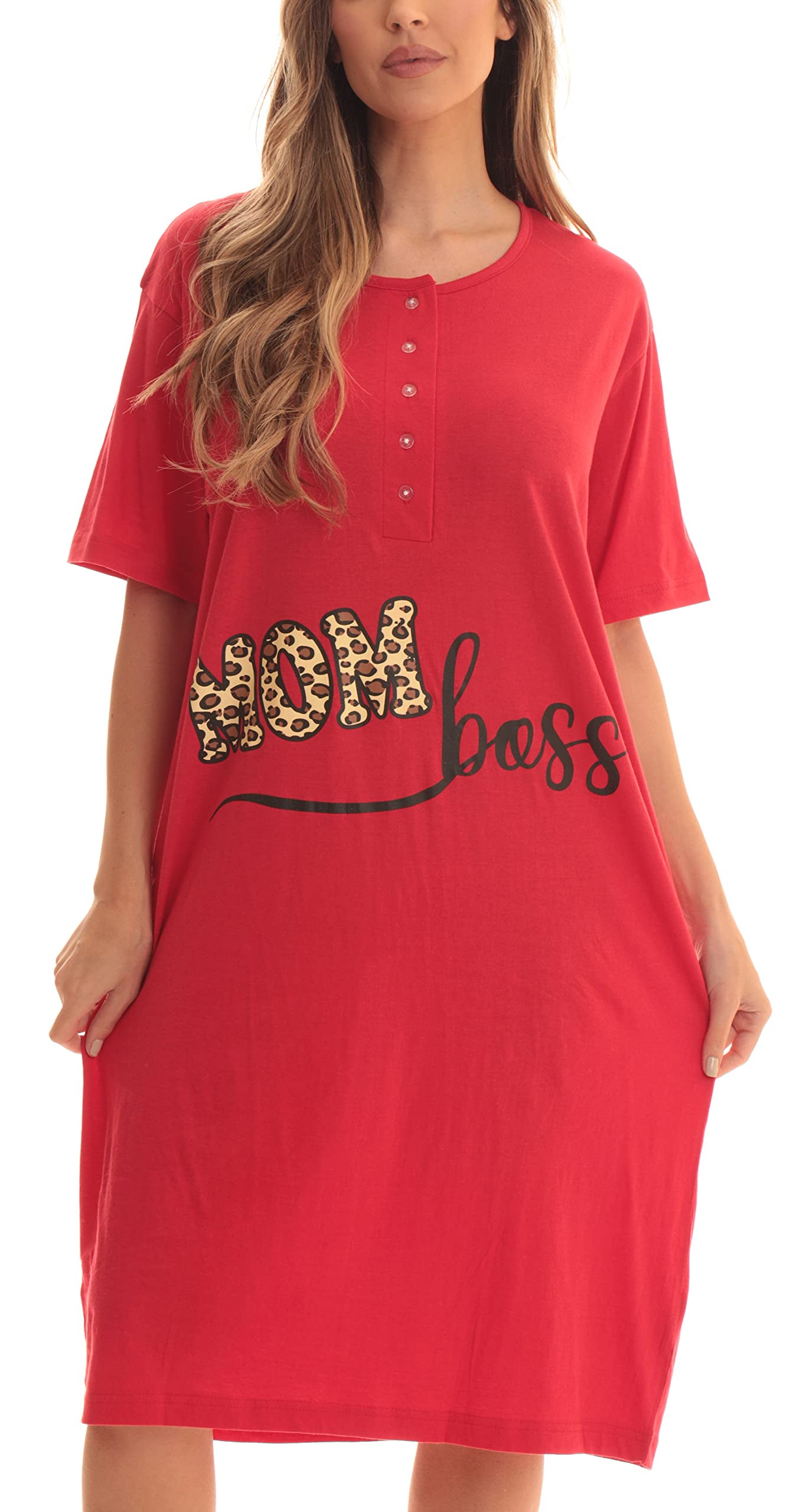 Just Love Short Sleeve Nightgown Sleep Dress for Women (Red - Mom Boss ...