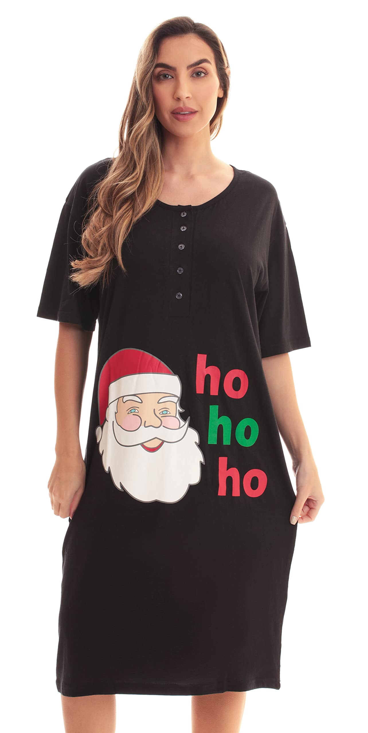 Just Love Short Sleeve Nightgown Sleep Dress for Women Sleepwear (Black ...